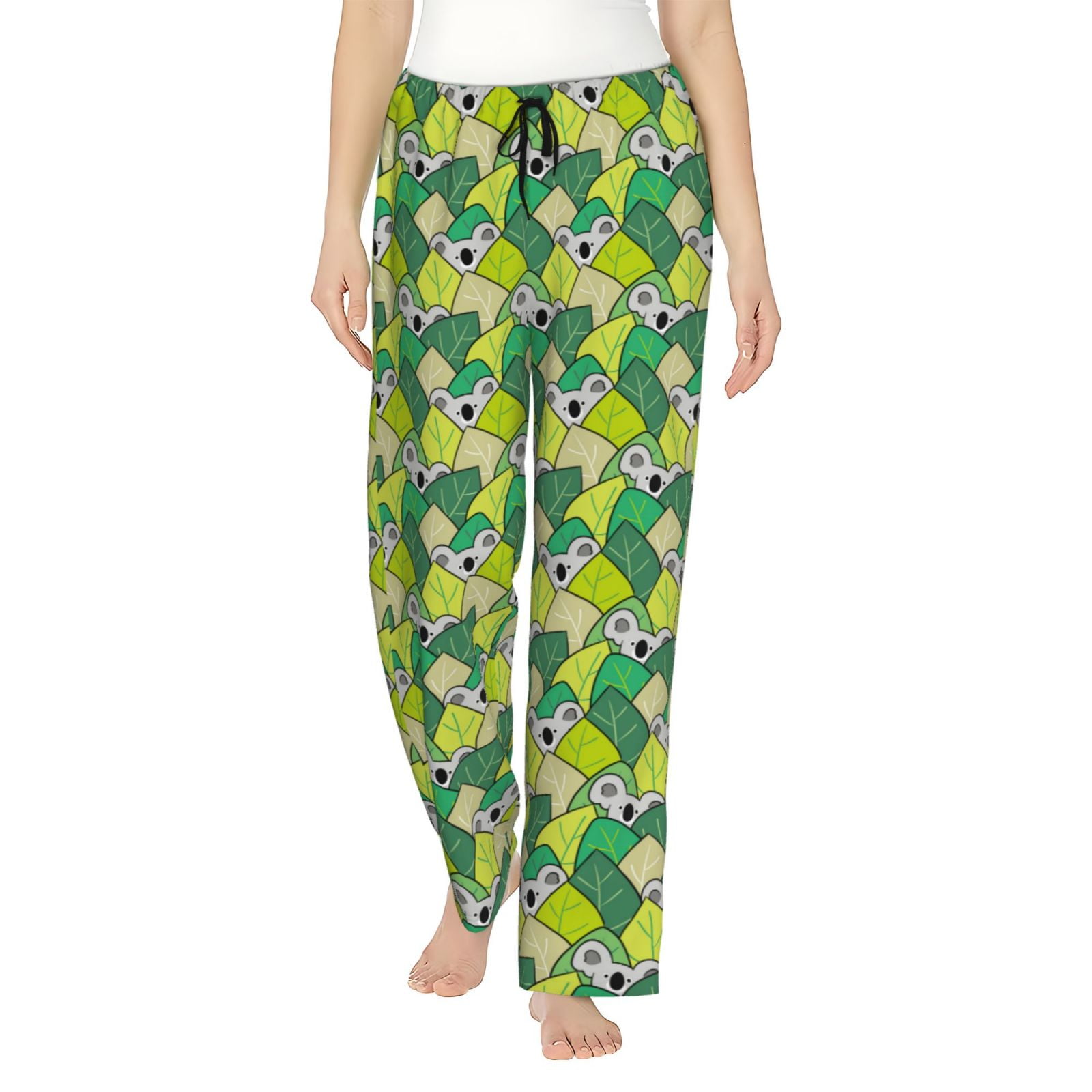 Gaeub Cartoon Koala Bear and Leaf Soft Pajama Pants for Women, Wide Leg ...