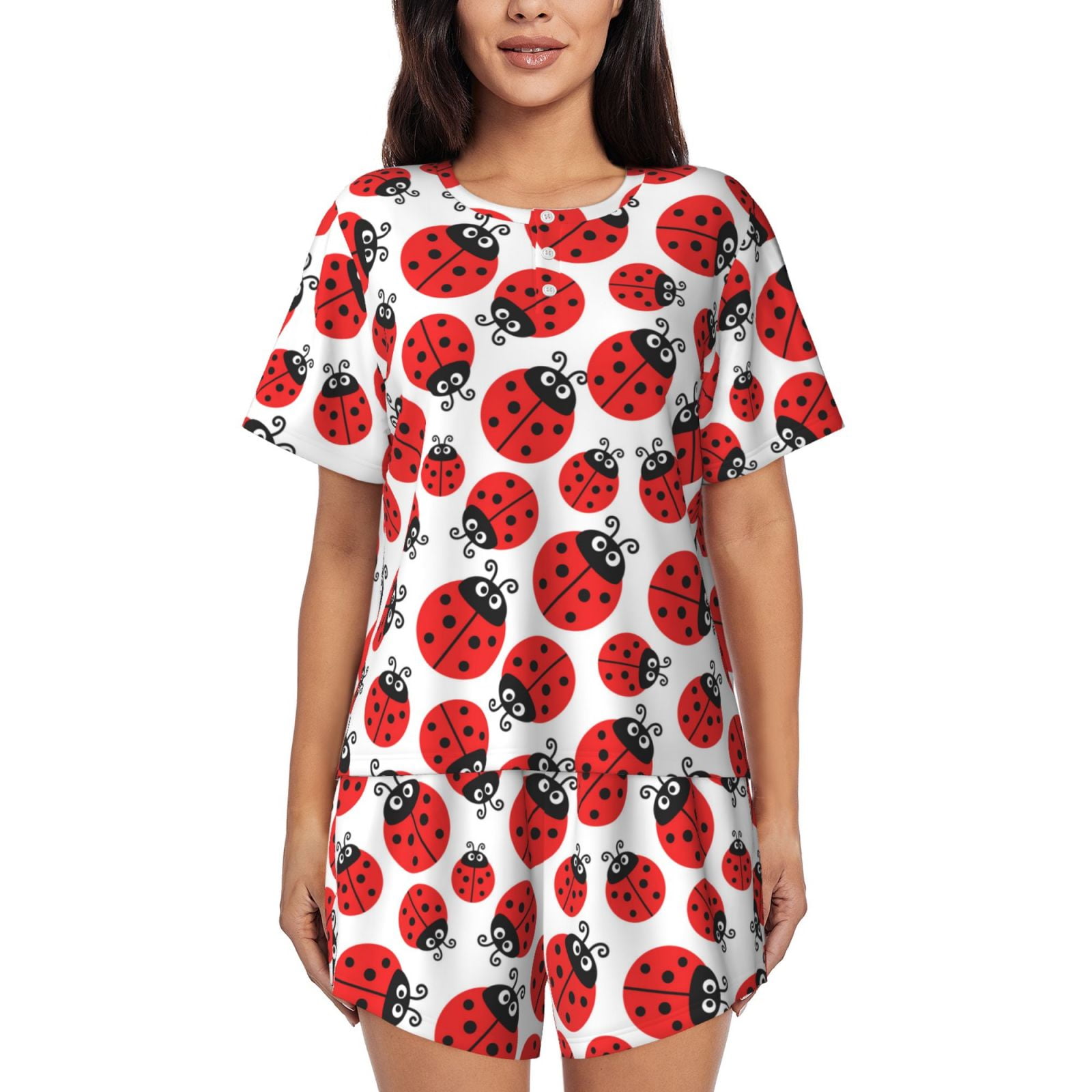 Gaeub Cartoon Ladybug Women's Short Sleeve Pajama Set Soft Sleepwear ...