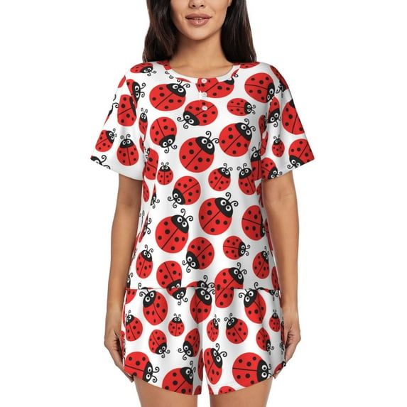 Gaeub Cartoon Ladybug Women's Short Sleeve Pajama Set Soft Sleepwear ...