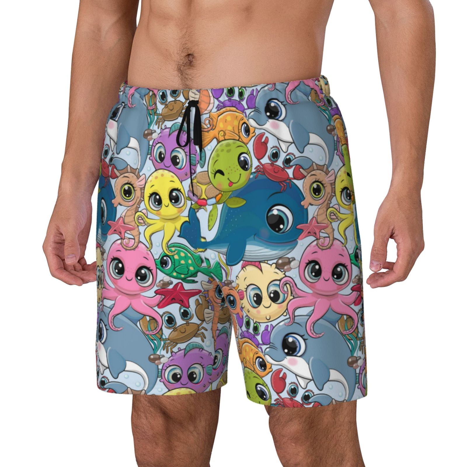 Gaeub Cartoon Marine Animals Print Mens Swim Trunks with Compression ...