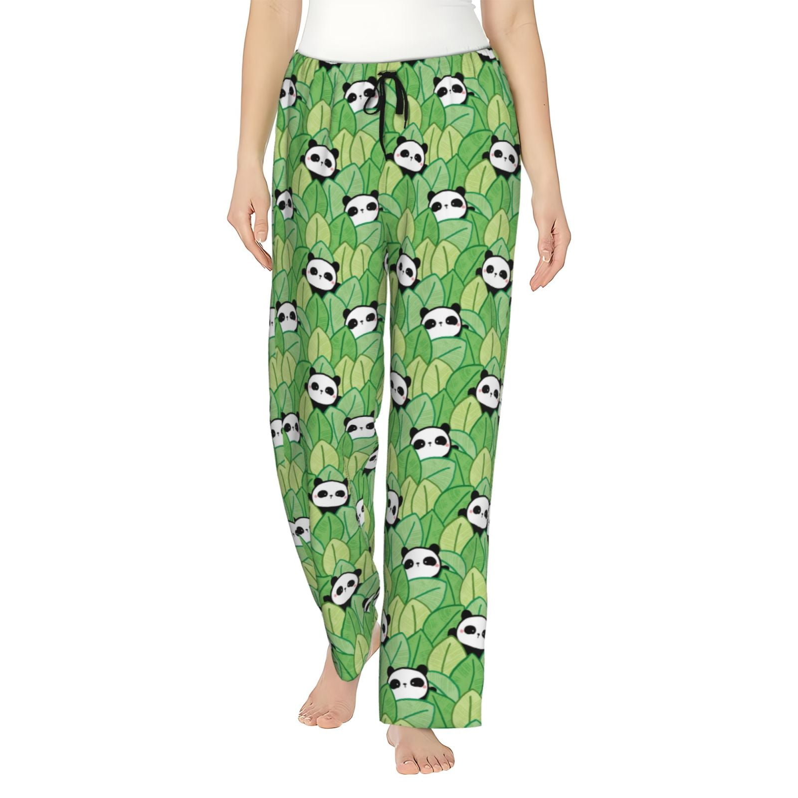 Gaeub Cartoon Panda And Leaf 1 Soft Pajama Pants for Women, Wide Leg ...
