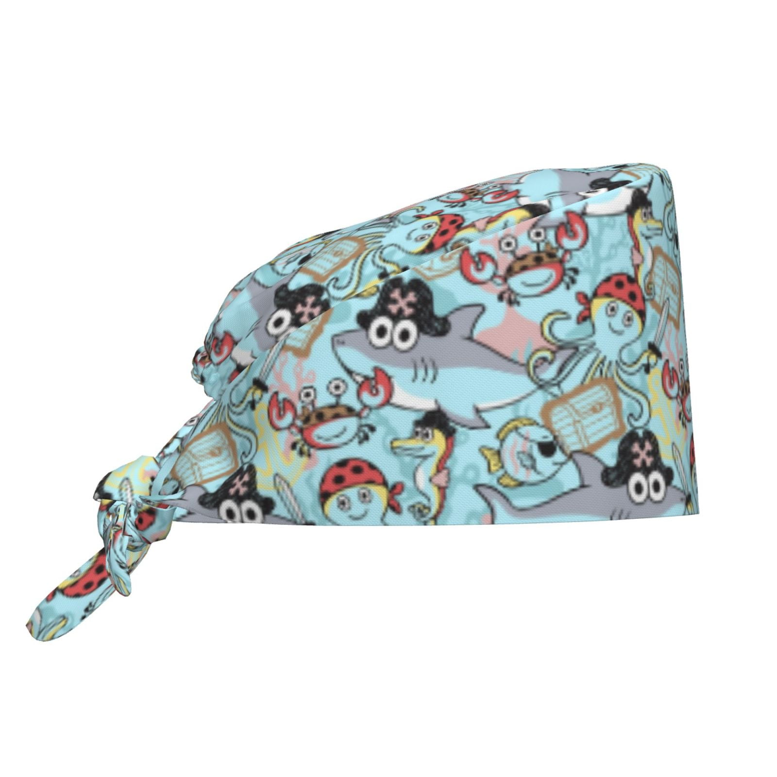 Gaeub Cartoon Pirate Print Cleaning Working Cap,Unisex Scrub Cap Nurse ...