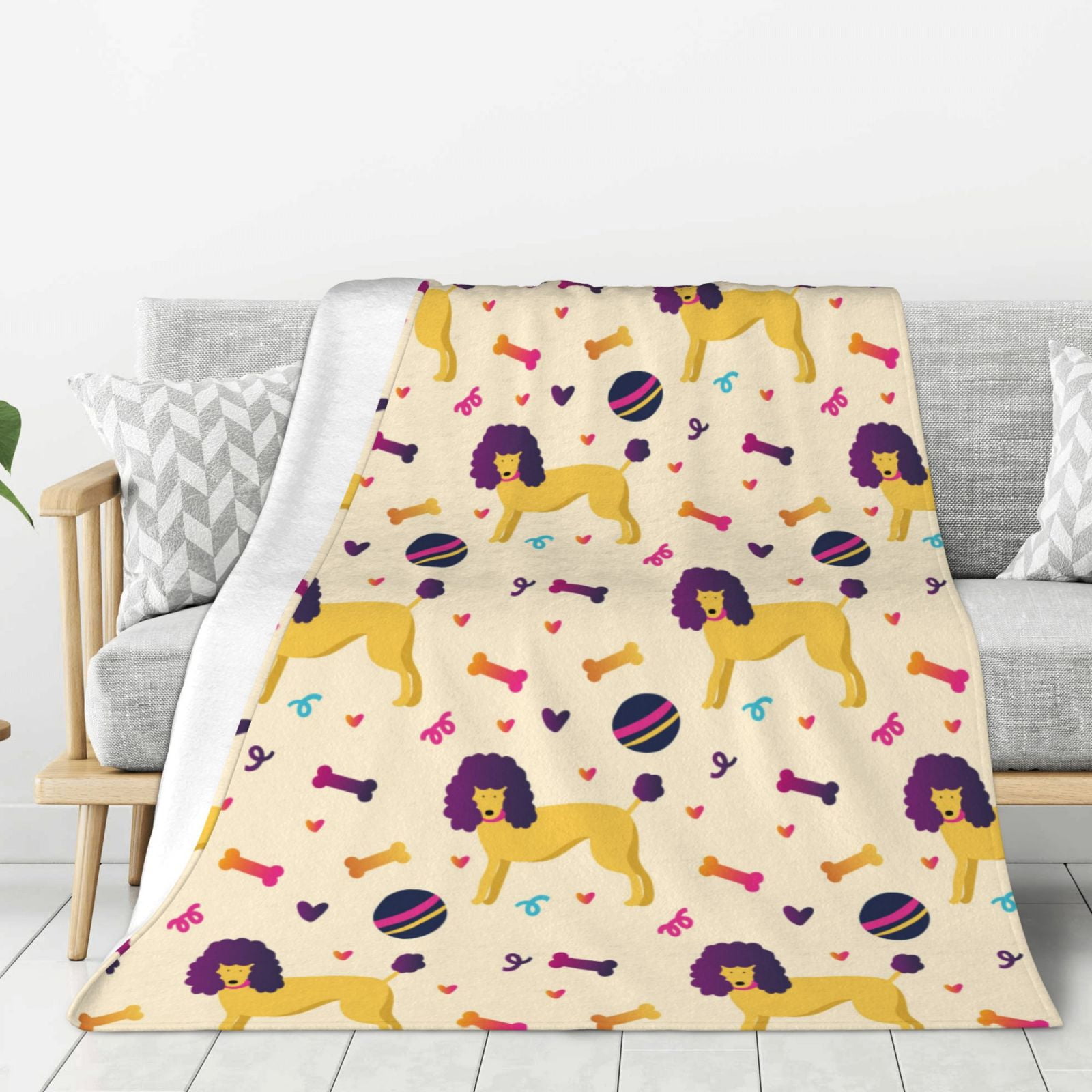 Gaeub Cartoon Poodle Dog Print Flannel Throw Blanket, Home Fleece Throw ...