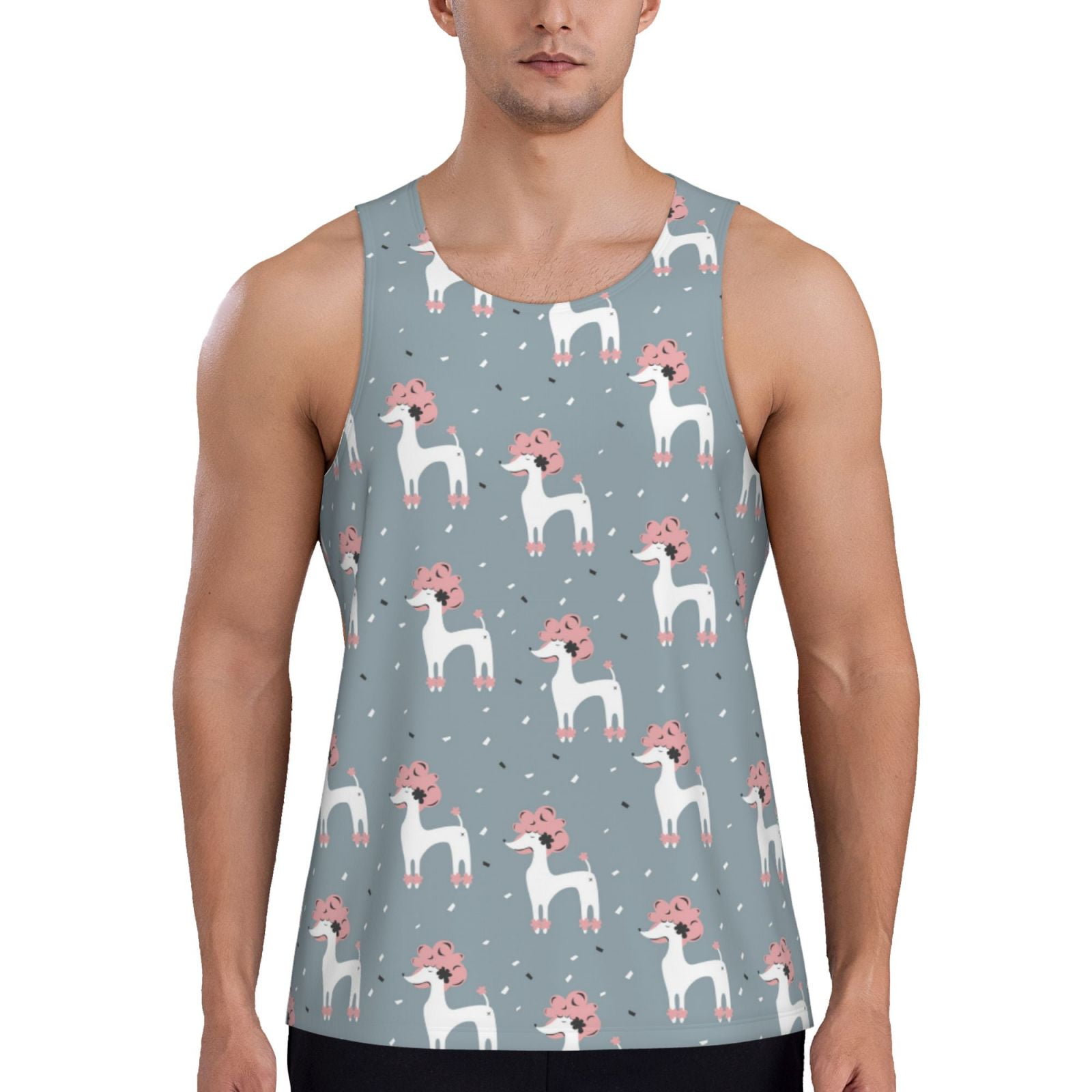 Gaeub Cartoon Poodle Dog Print Men's Workout Tank Top , Casual Soft ...