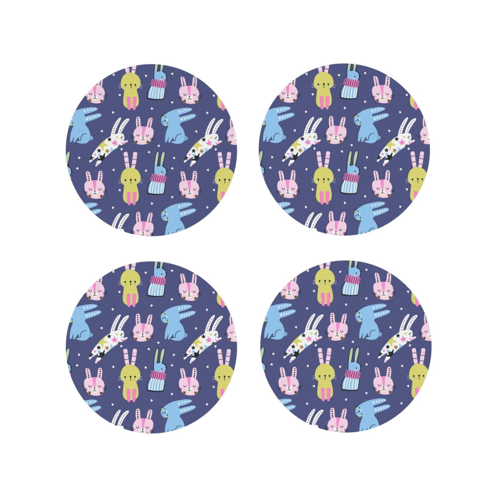 Gaeub Cartoon Rabbit Print 4 Pcs Leather Coasters for Drinks ,Drink ...