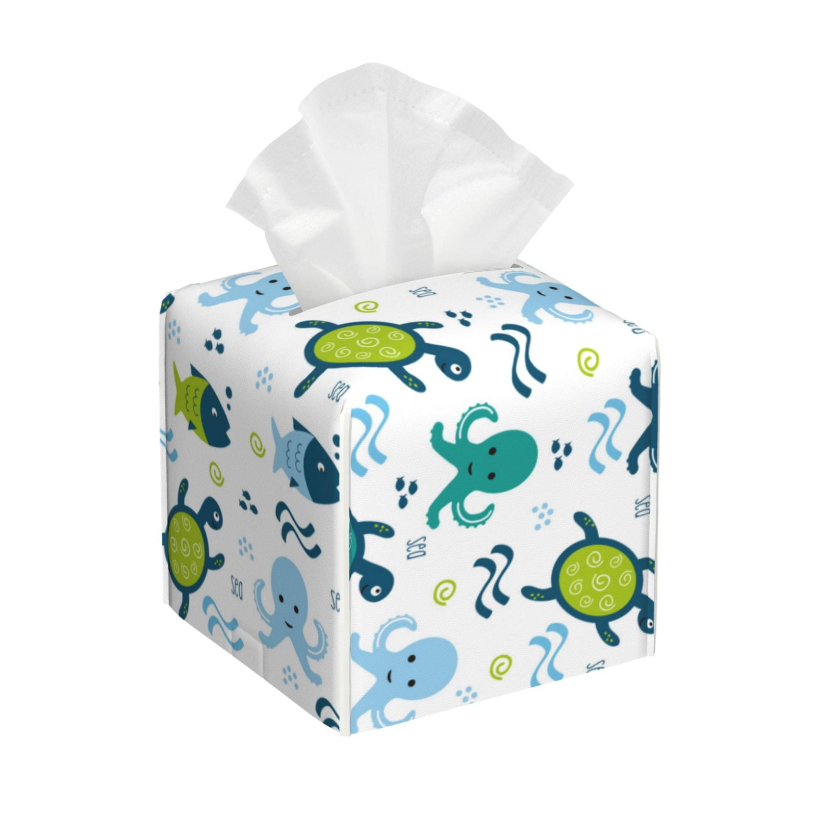 Gaeub Cartoon Sea Creatures Print Leather Tissue Box Cover Square ...