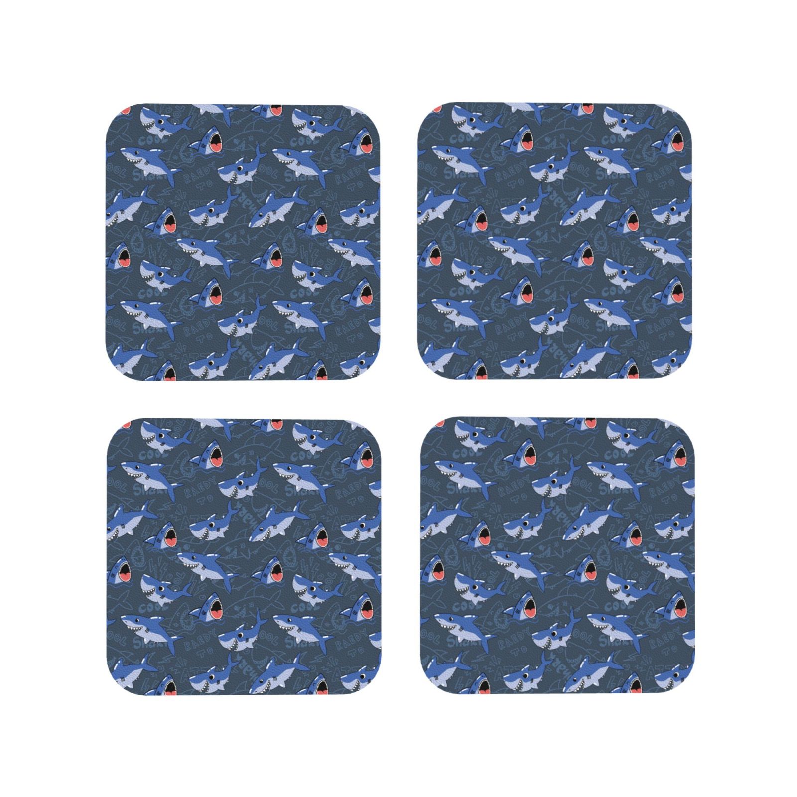 Gaeub Cartoon Shark Print 4 Pcs Leather Coasters for Drinks ,Drink ...
