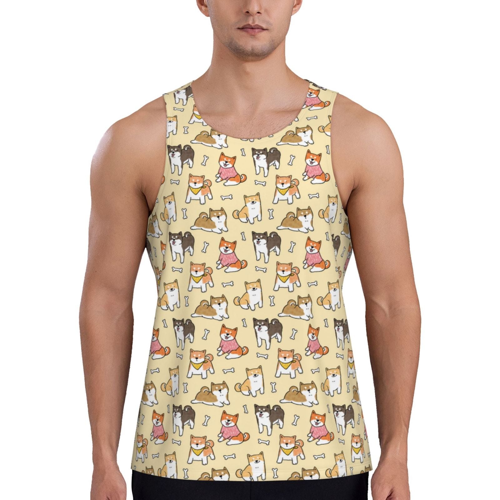Gaeub Cartoon Shiba Inu Dog Print Men's Workout Tank Top , Casual Soft ...