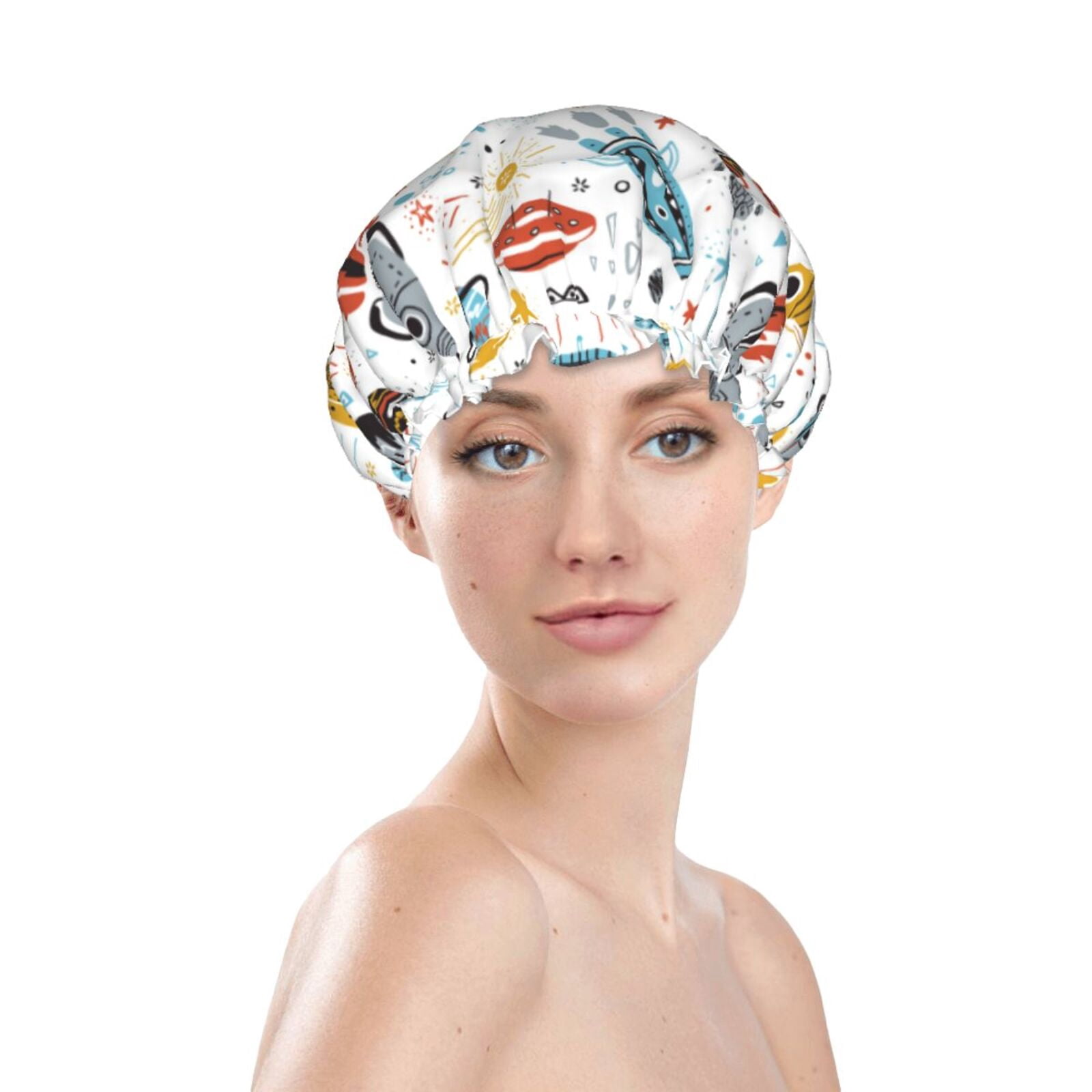 Gaeub Cartoon Space Shower Caps for Women Men,Double Waterproof Layers ...