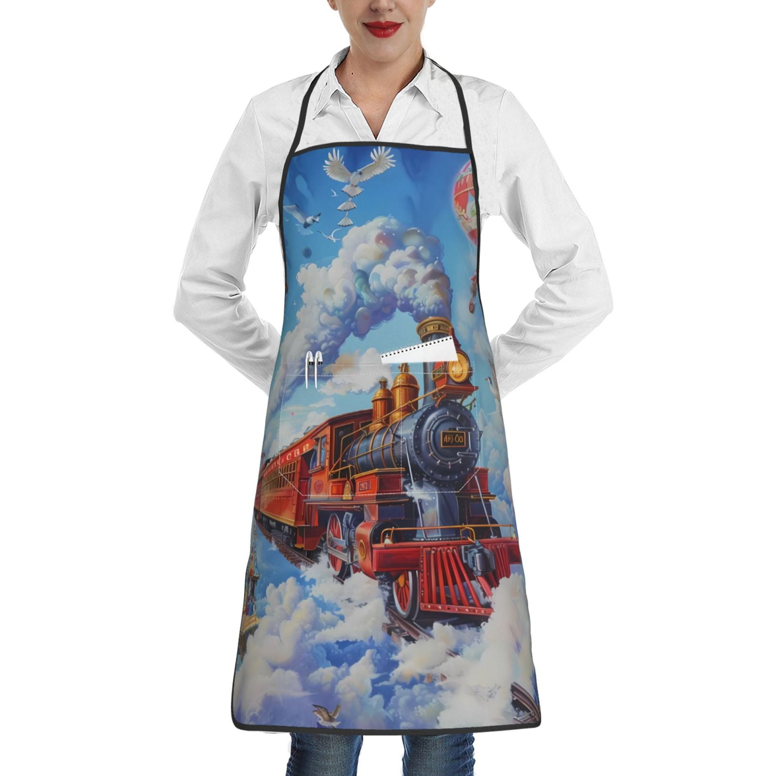 Gaeub Cartoon Train Hot Air Balloon Kitchen Cooking Aprons Adjustable ...