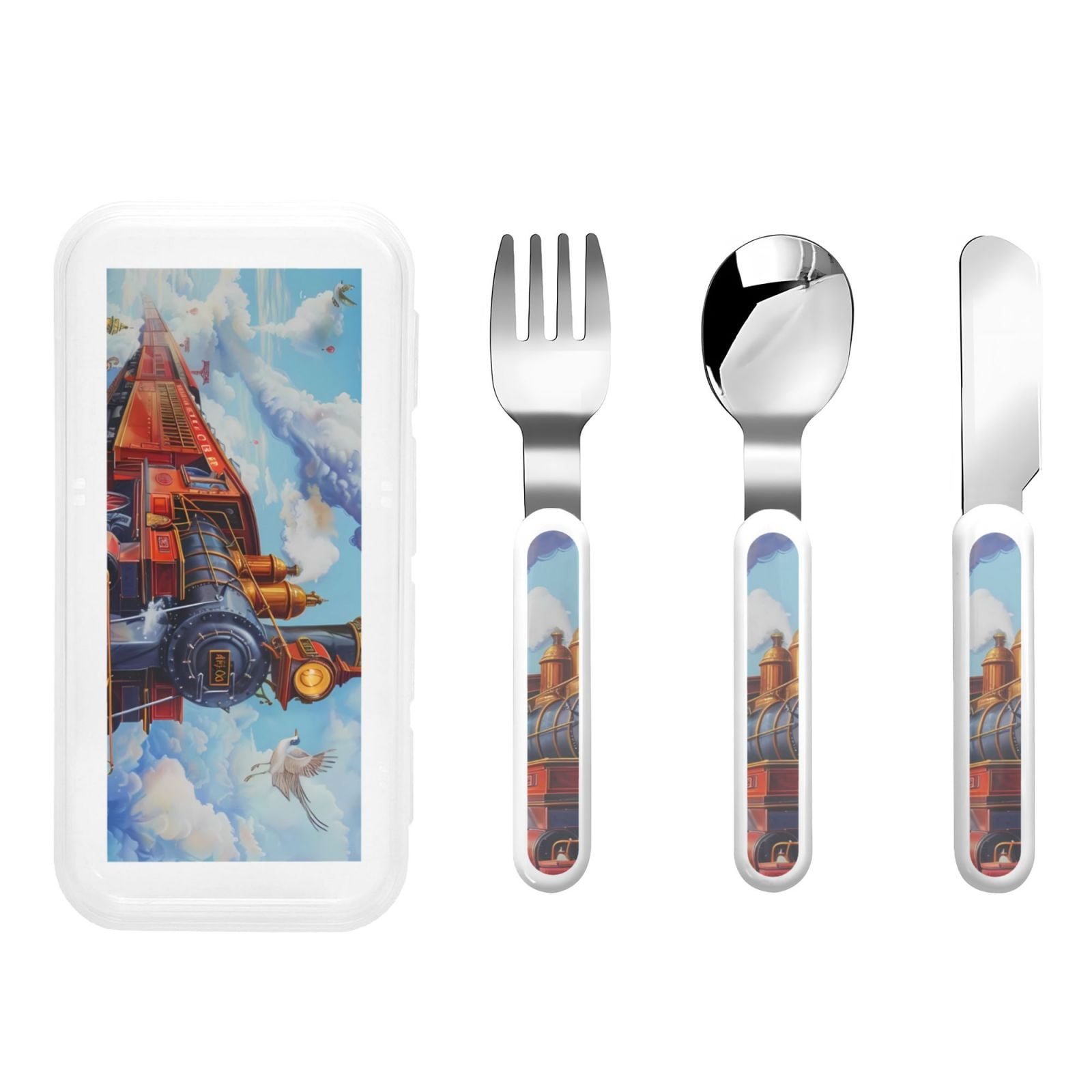 Gaeub Cartoon Train Hot Air Balloon Print 3-Piece Children Knife Spoon ...