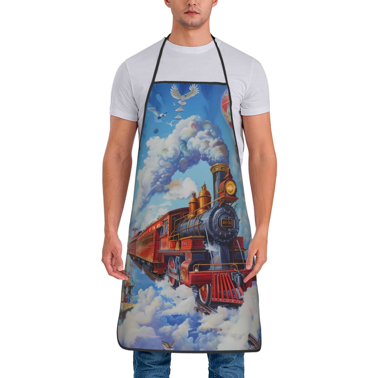 Gaeub Cartoon Train Hot Air Balloon Print Apron for Men and Women ...