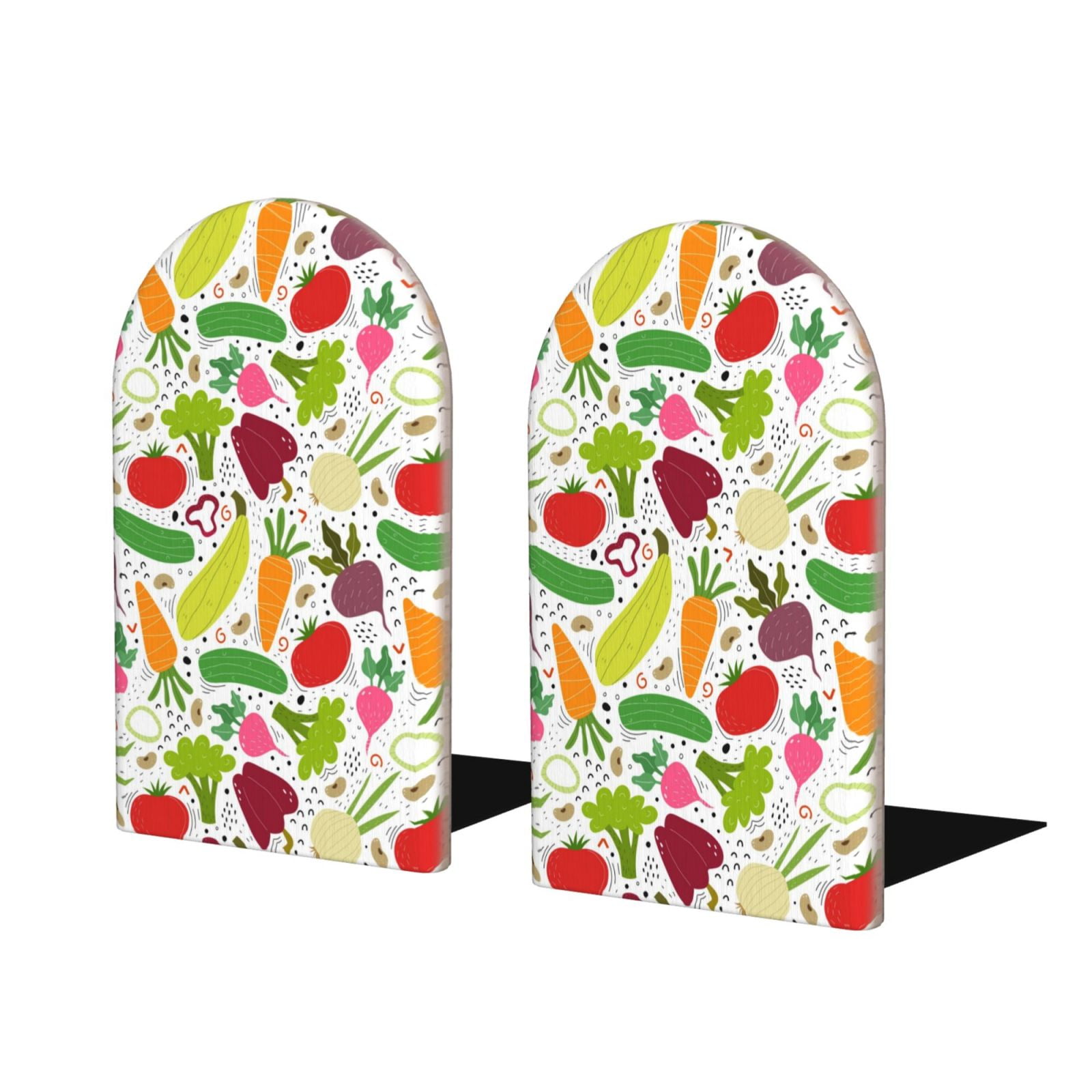 Gaeub Cartoon Vegetables Wood Bookends, Non-Slip Bookends, Heavy Duty ...