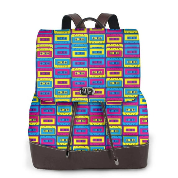 Gaeub Cassette Tapes Print Women's Leather Backpack,Travel Laptop ...