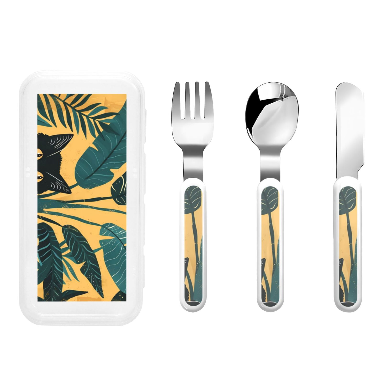 Gaeub Cat Hiding In Potted Plants Print 3-Piece Children Knife Spoon ...