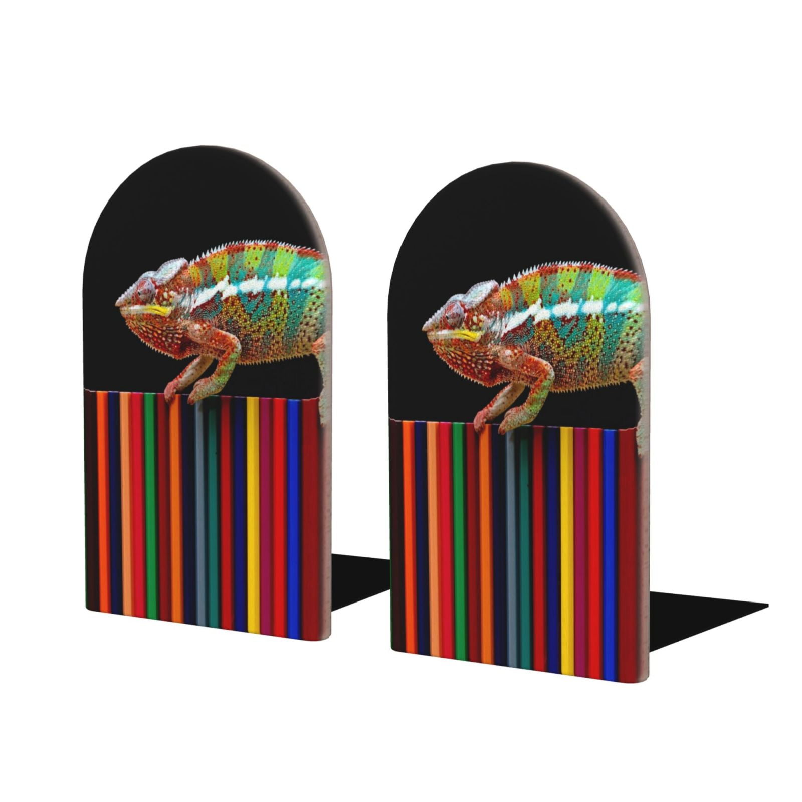 Gaeub Chameleon Panther On Colored Pencils Wood Bookends, Non-Slip ...