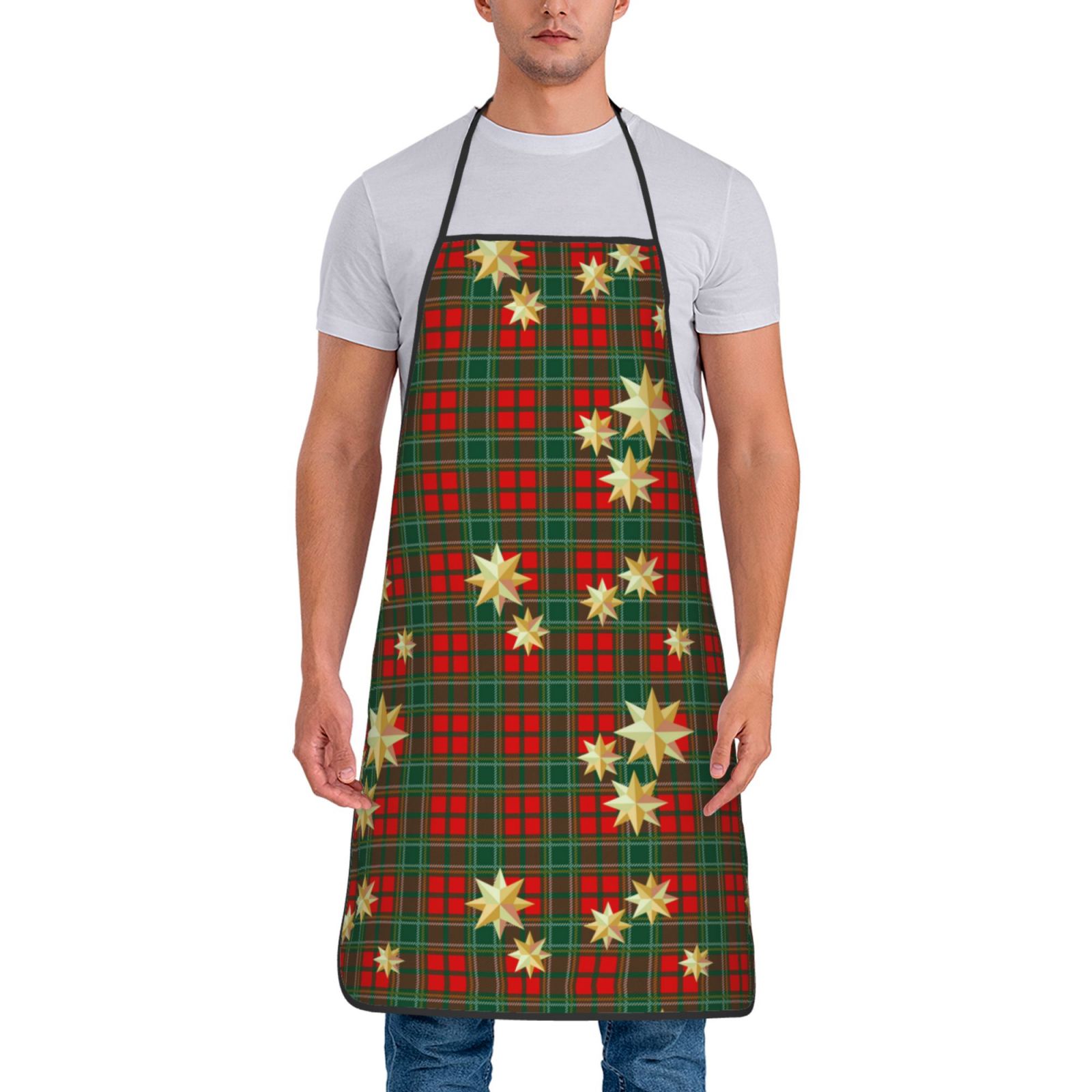 Gaeub Checkered With Golden Stars Print Apron for Men and Women ...