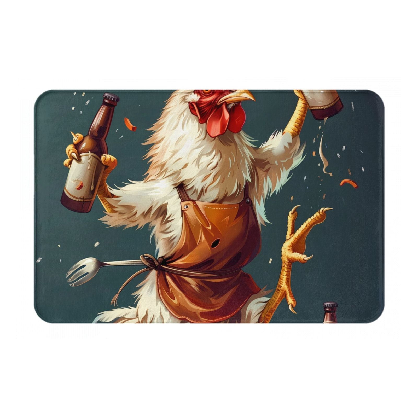 Gaeub Chef Chicken With Beer Bottles Print Door Mat with Heavy Duty ...