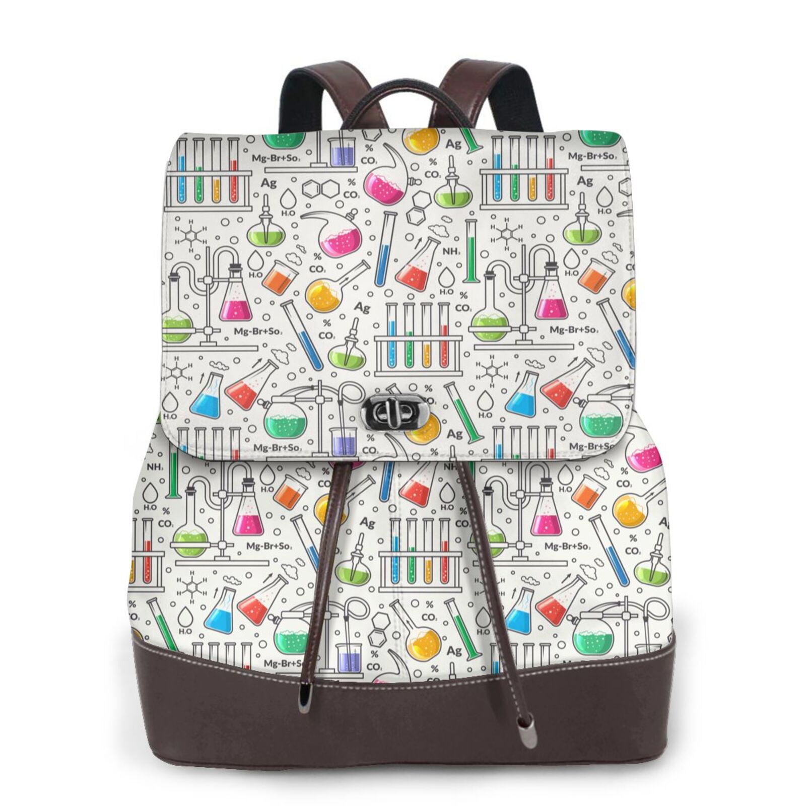 Gaeub Chemical Flasks And Test Tubes Print Women's Leather Backpack ...
