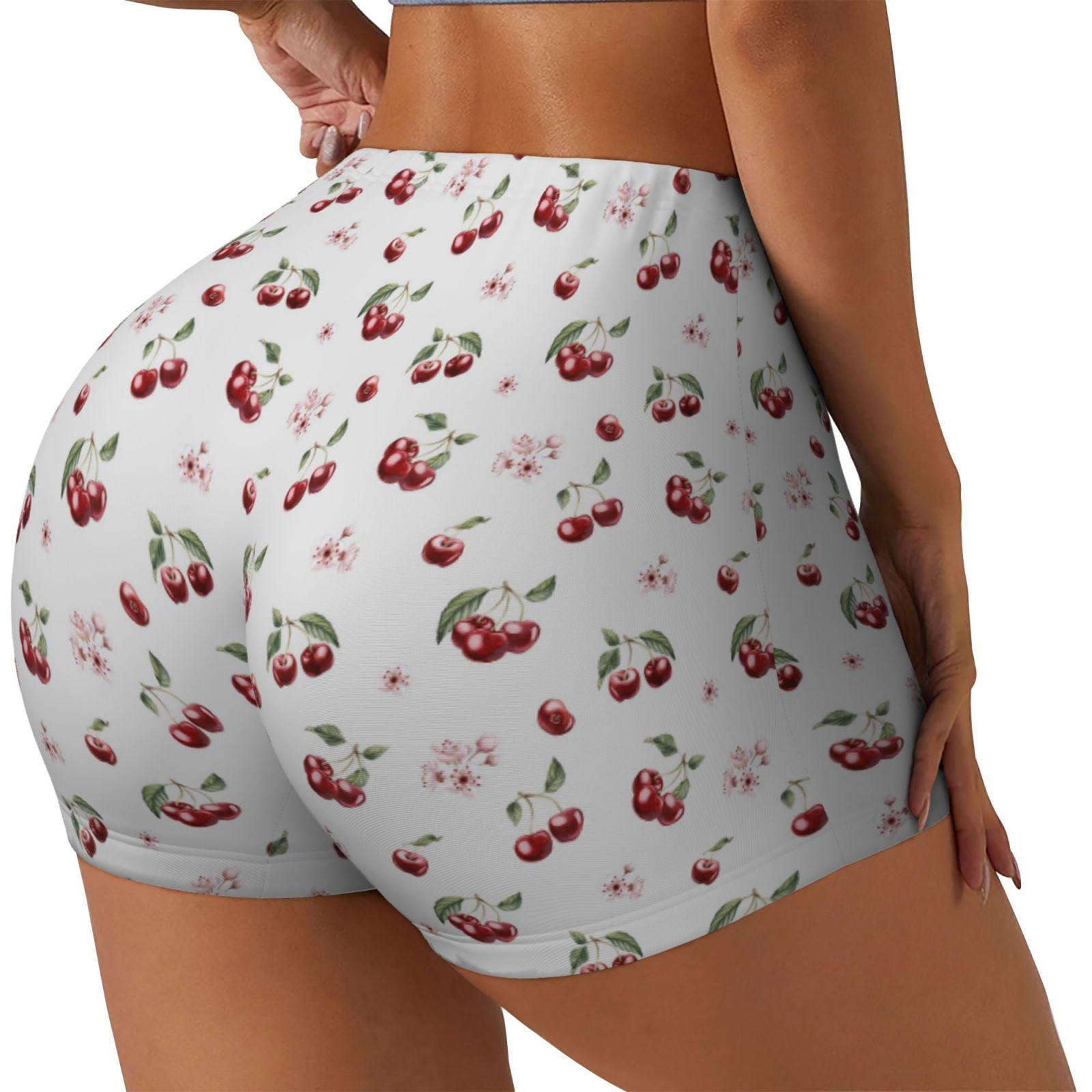 Gaeub Cherry Berries Print Workout Shorts for Women,Seamless Scrunch Short,Gym Yoga Running ...