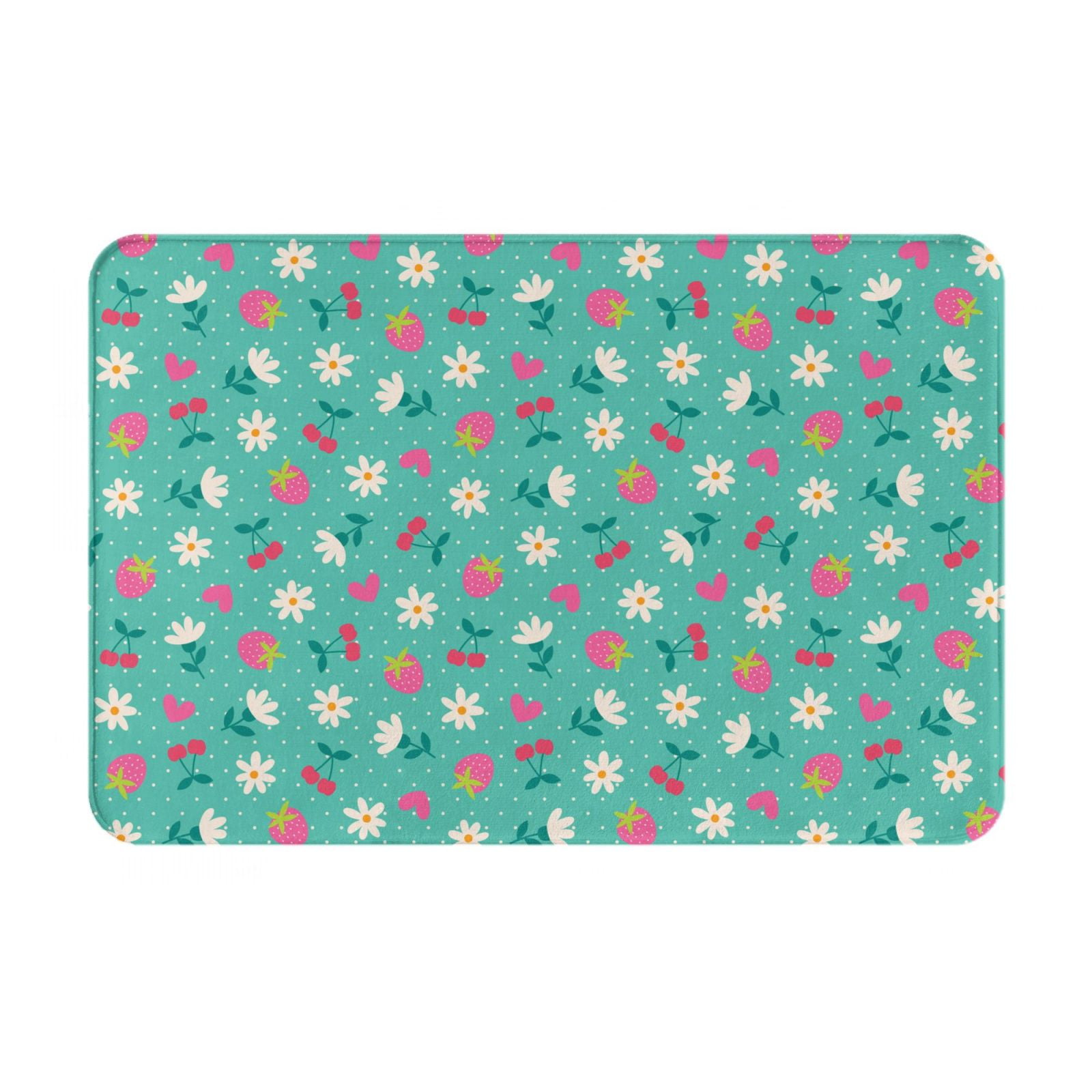 Gaeub Cherry Strawberry Floral Print Door Mat with Heavy Duty Backing ...