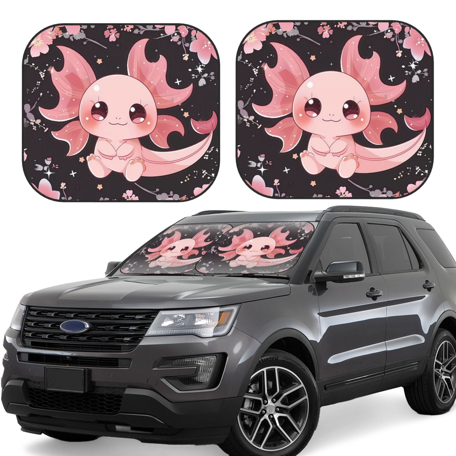 Gaeub Chibi Axolotl Sakura Fantasy Print 2-Piece Windshield Sun Shade ...