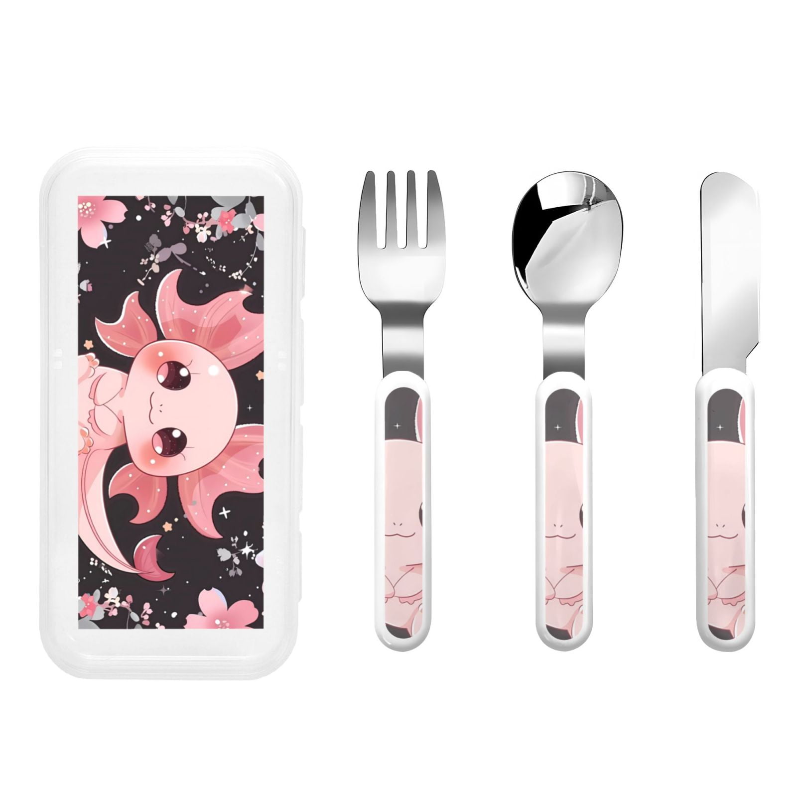 Gaeub Chibi Axolotl Sakura Fantasy Print 3-Piece Children Knife Spoon ...