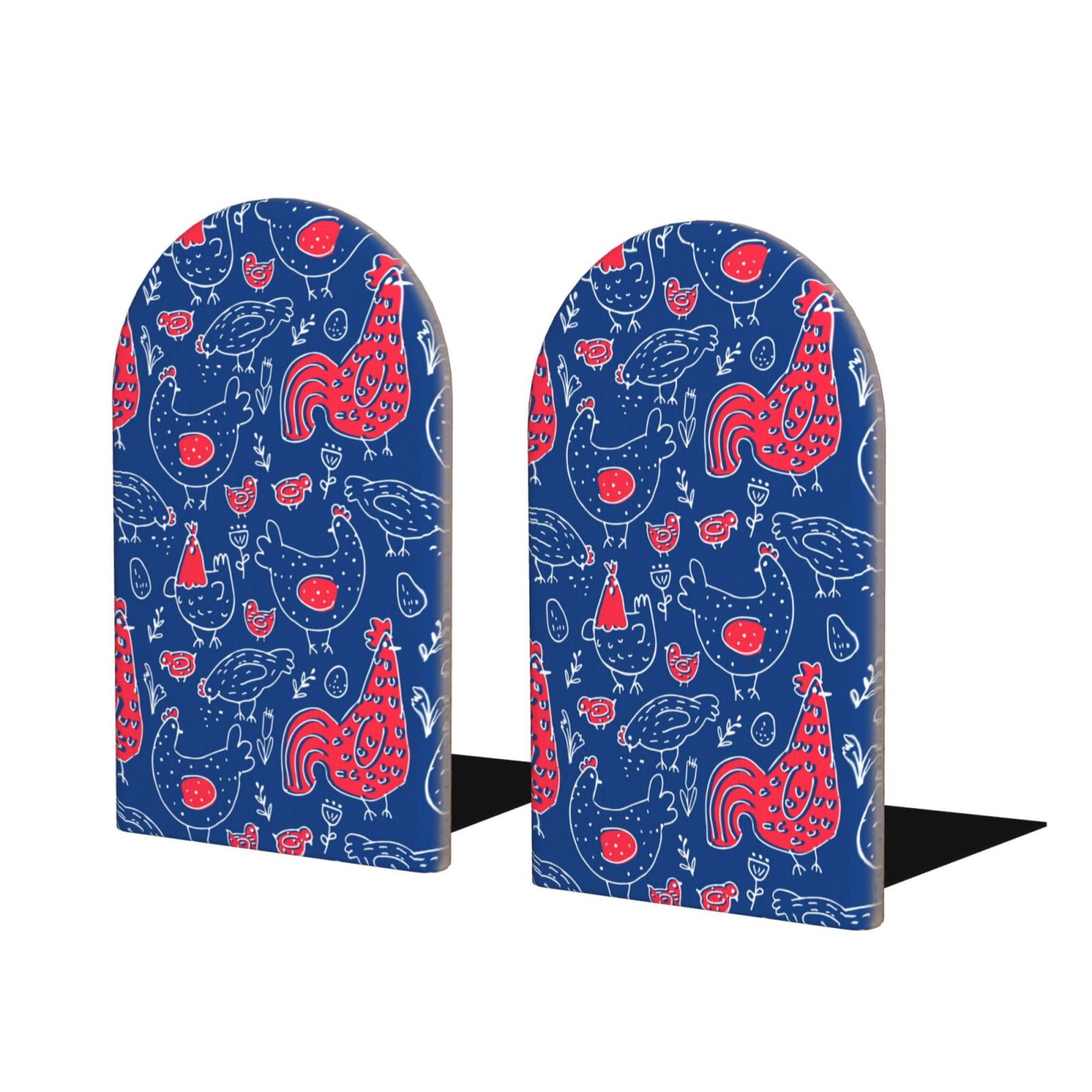 Gaeub Chicken and Rooster Wood Bookends, Non-Slip Bookends, Heavy Duty ...