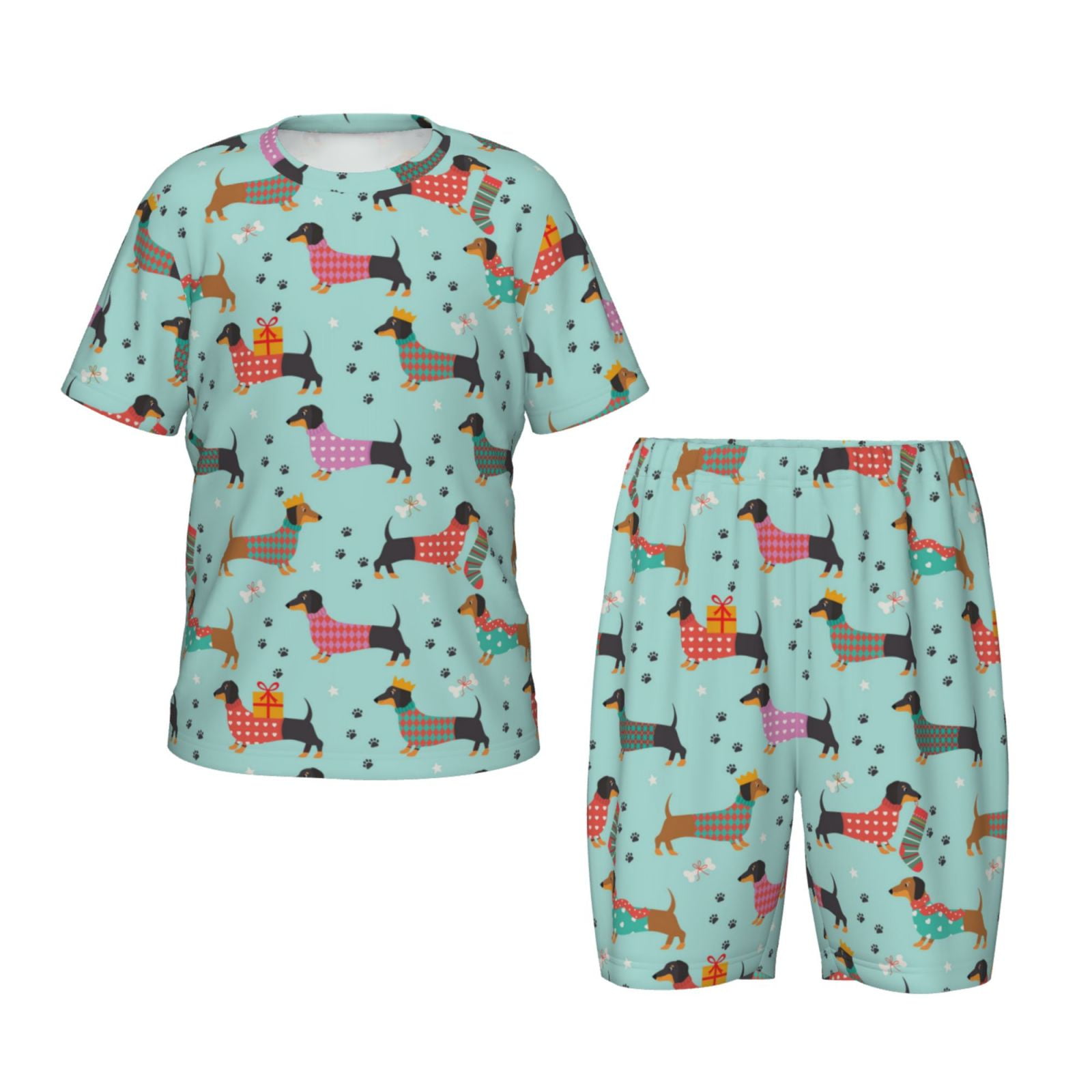Gaeub Christmas Dachshund Print 2-Piece Pajamas Set,Toddler Kid Short ...