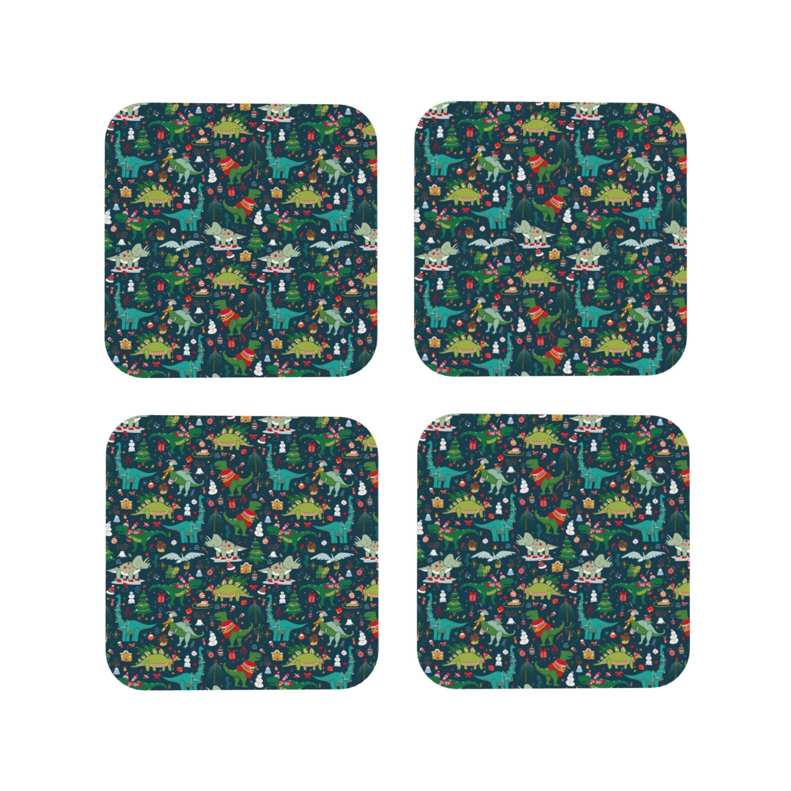 Gaeub Christmas Dinosaur colorful Print 4 Pcs Leather Coasters for ...