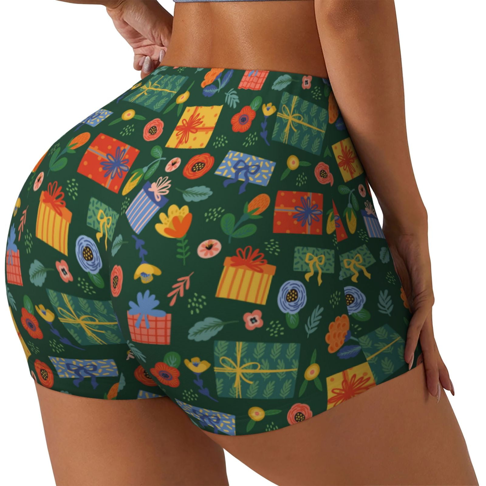 Gaeub Christmas Gift Print Workout Shorts for Women,Seamless Scrunch ...