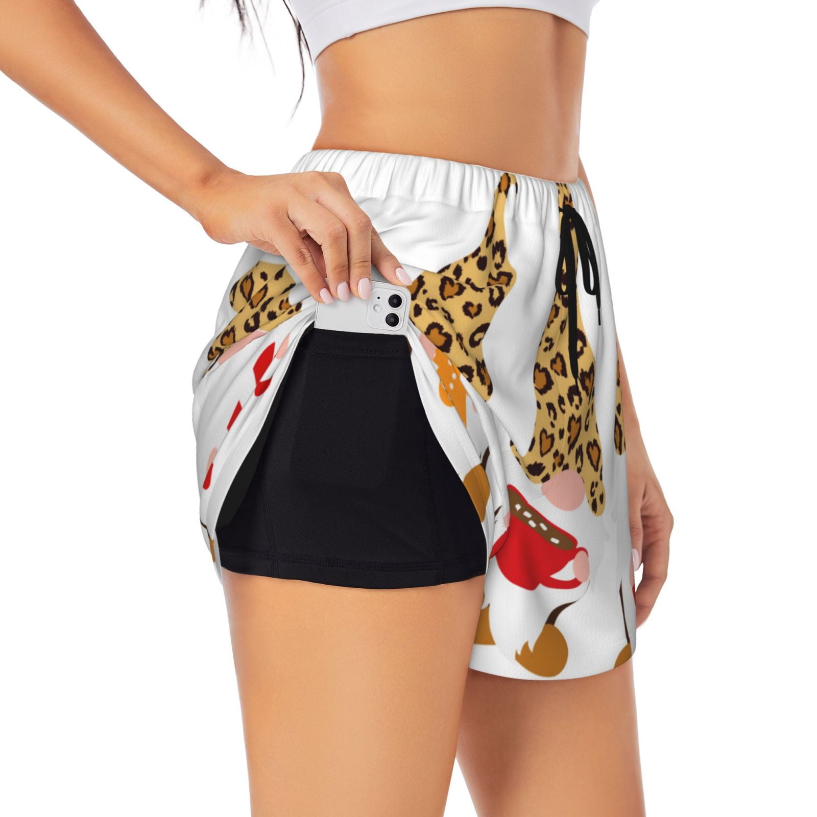 Gaeub Christmas Gnomes In Leopard Print Women's Athletic Shorts,High ...
