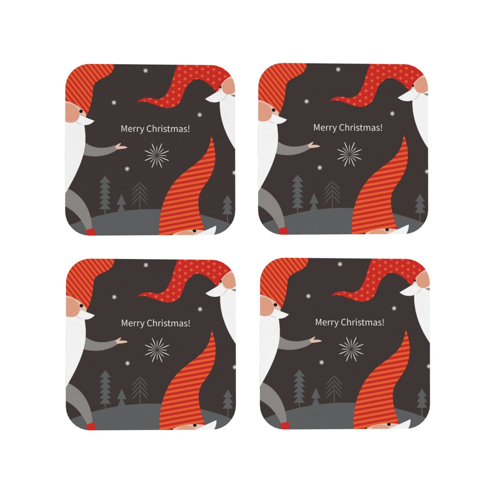 Gaeub Christmas Gnomes In Red Hats Print 4 Pcs Leather Coasters for ...