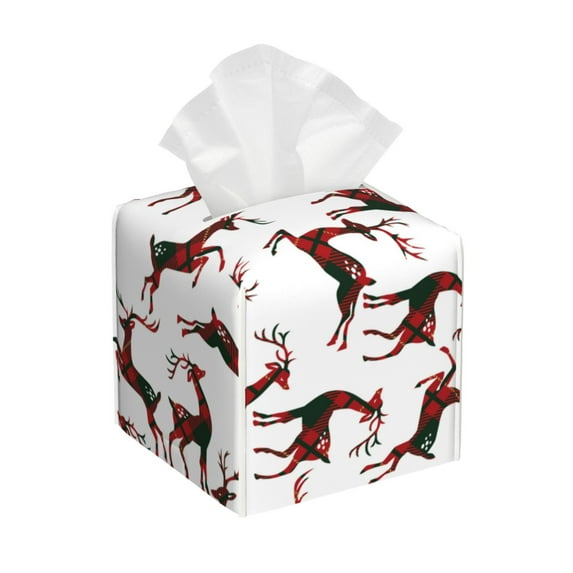Gaeub Christmas Plaid Moose Print Leather Tissue Box Cover Square ...