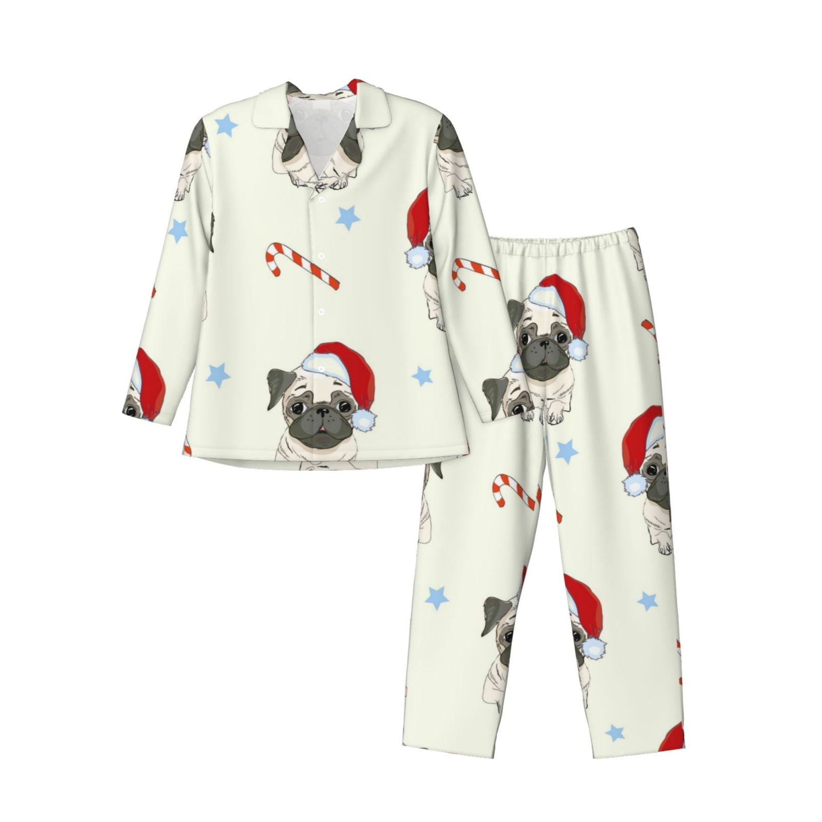 Gaeub Christmas Pug Dog Print Mens Pajama Set, Long Sleeve Pajamas for ...
