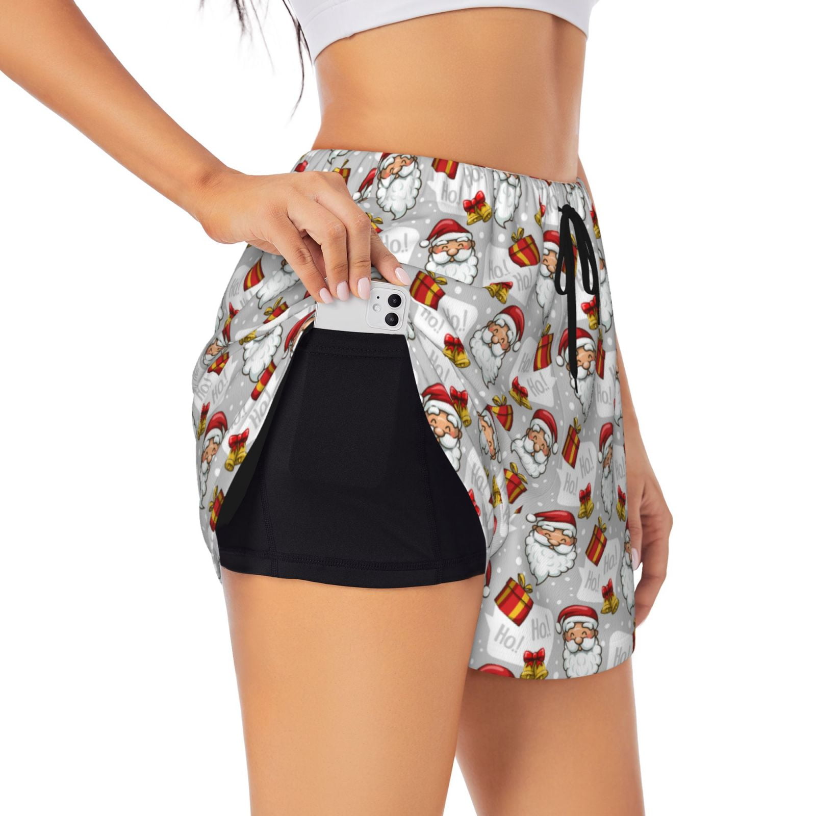 Gaeub Christmas Santa Claus Print Women's Athletic Shorts,High Waisted ...