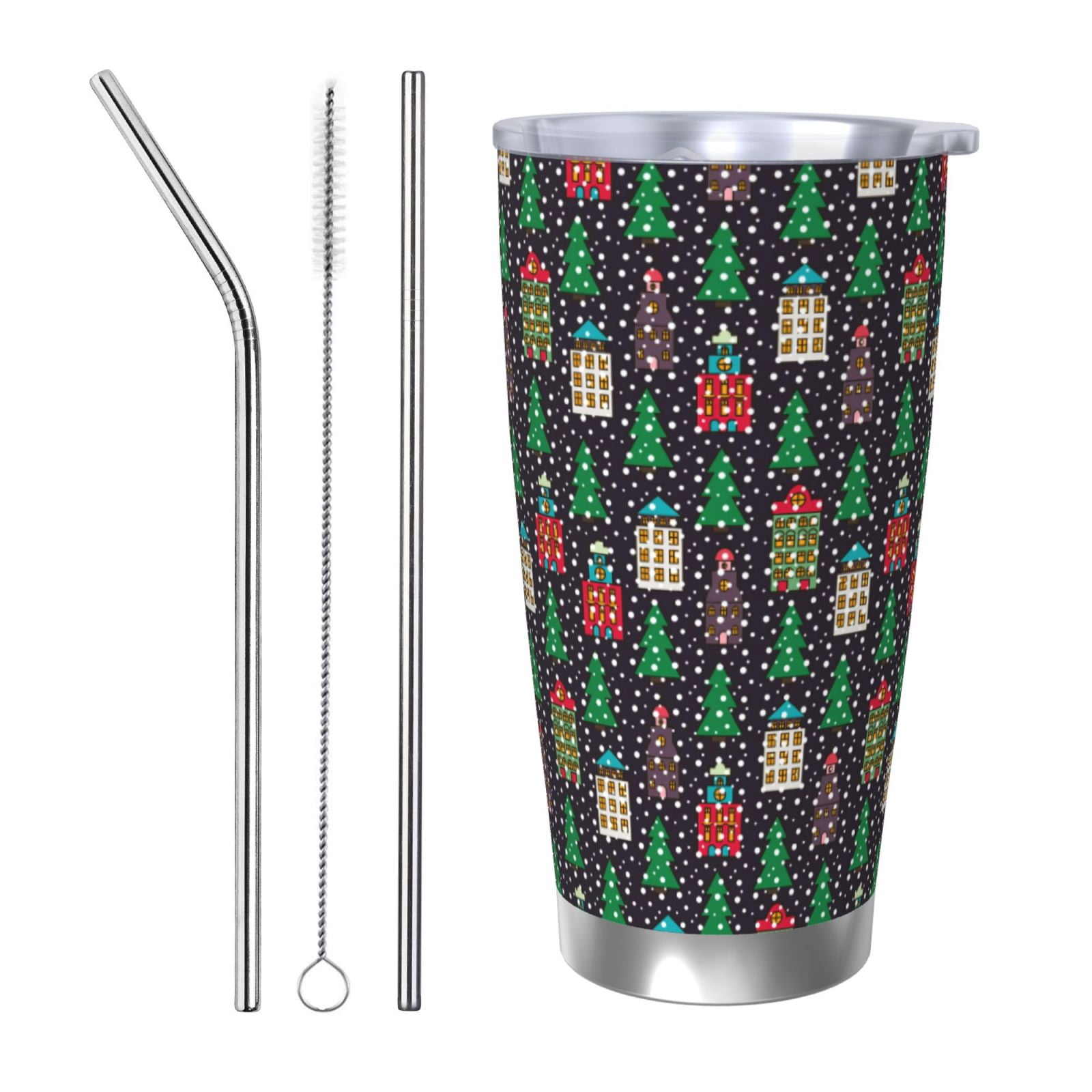 Gaeub Christmas Trees And Houses Print 20-Ounce Stainless Steel Car Cup ...