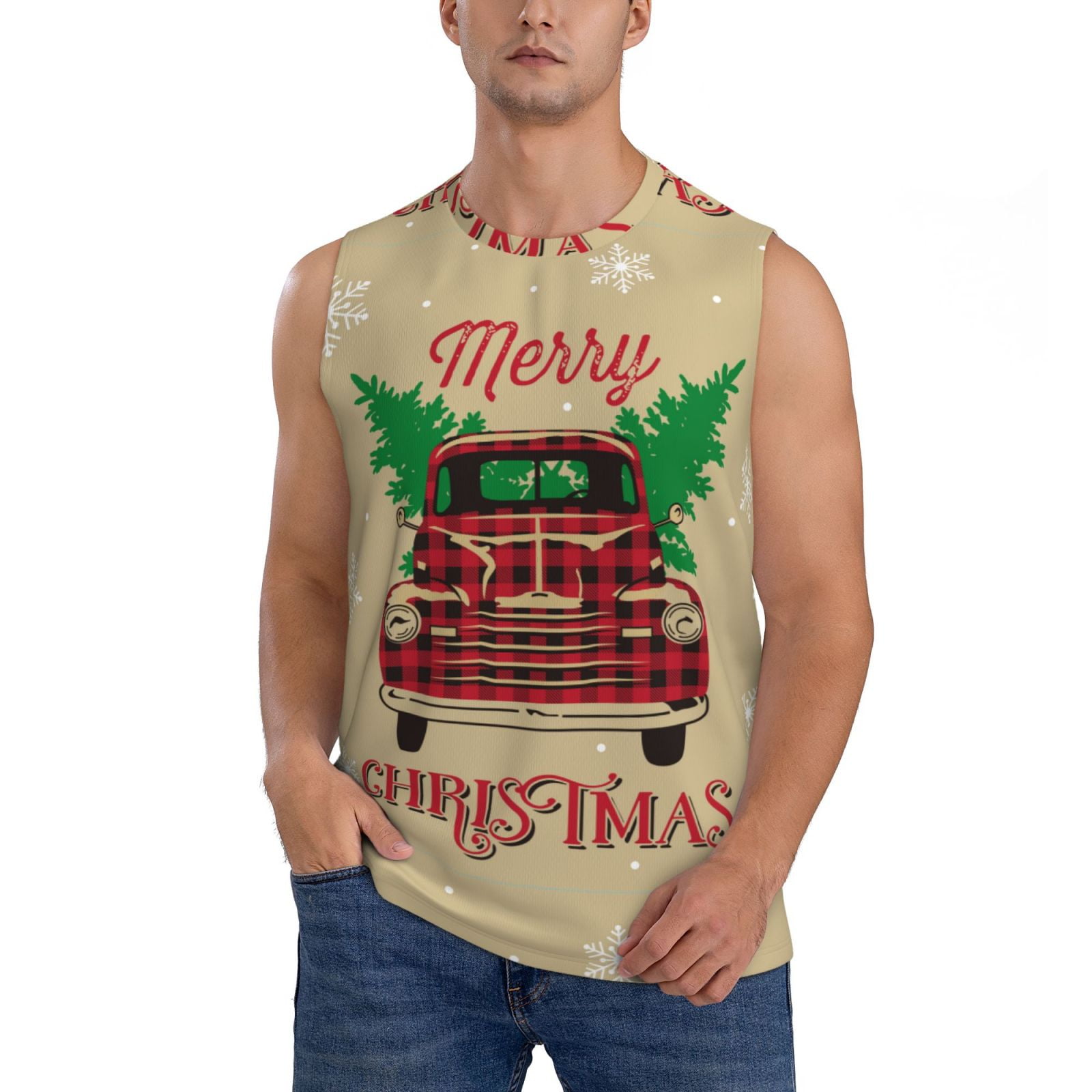 Gaeub Christmas Vintage Red Truck Men's Sleeveless Muscle Shirts ...