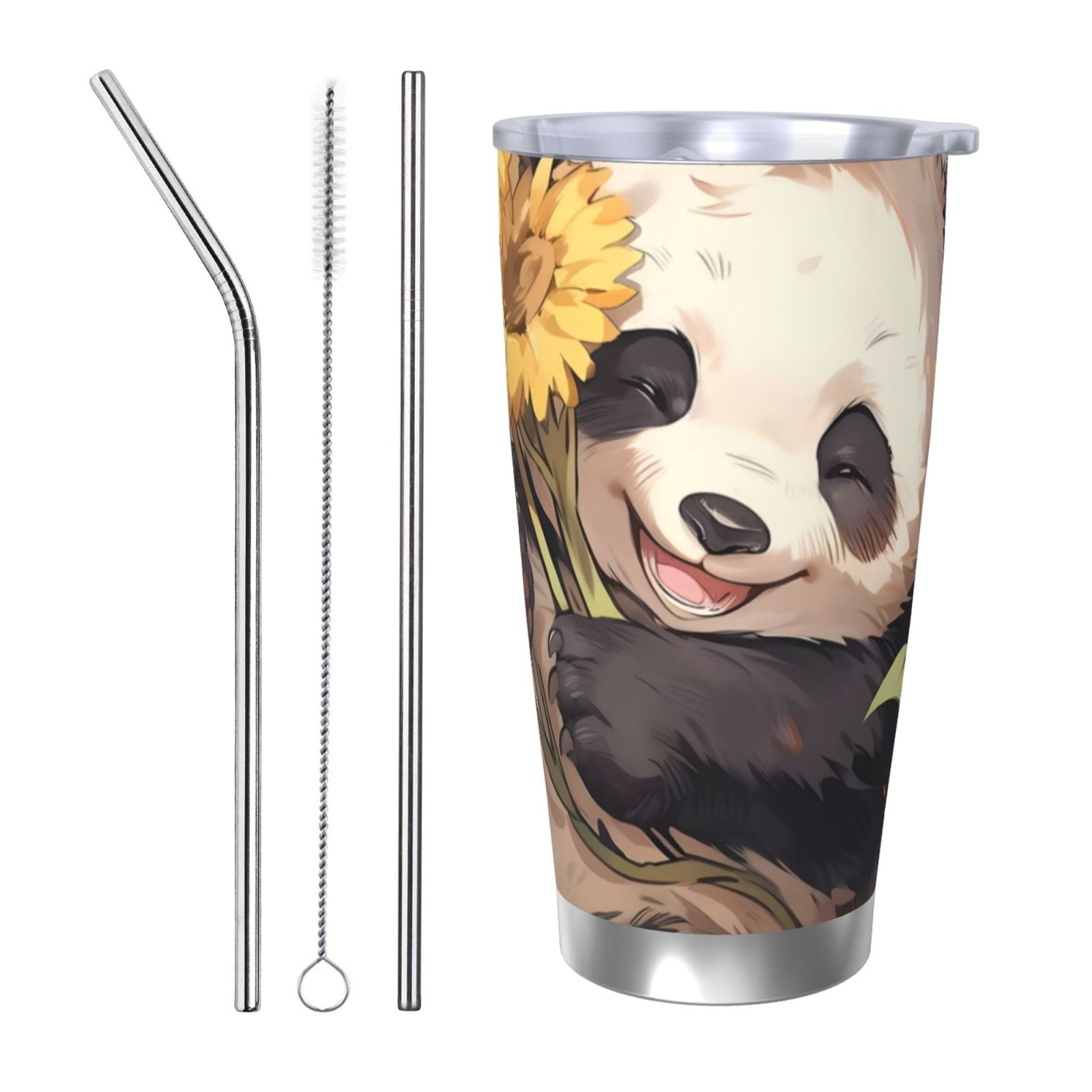 Gaeub Clear Sky Cute Sunflower Panda Print 20-Ounce Stainless Steel Car ...