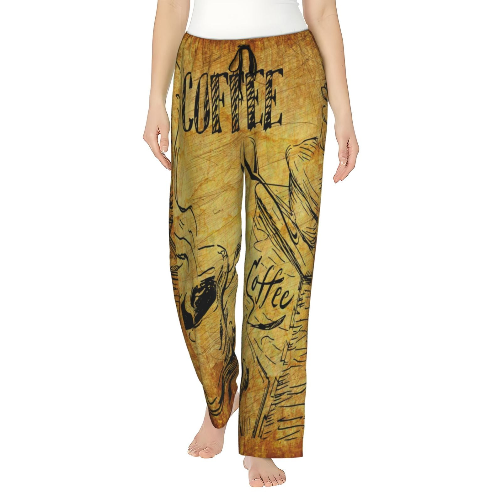 Gaeub Coffee Vintage Soft Pajama Pants for Women, Wide Leg Comfy Casual ...