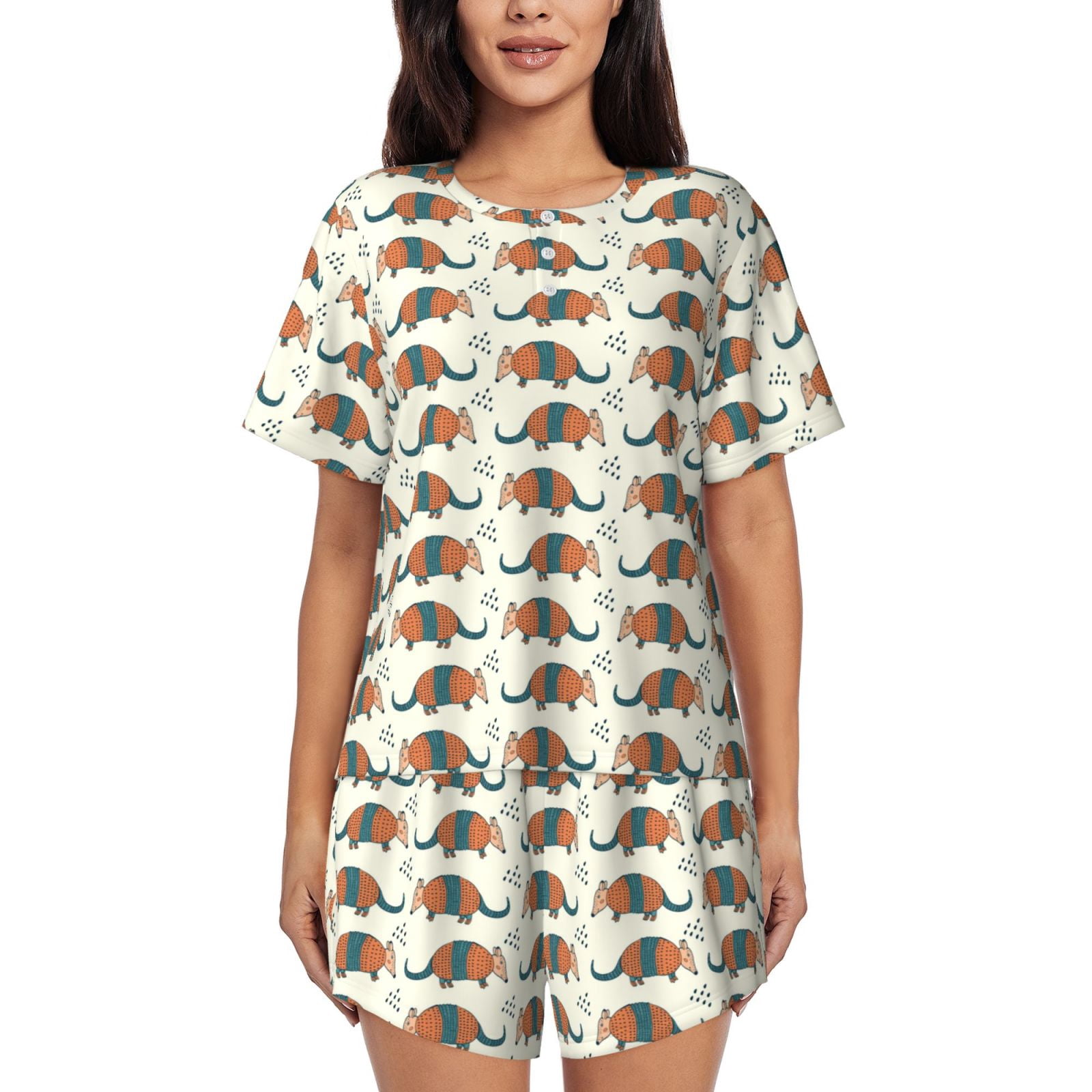 Gaeub Colorful Armadillos Women's Short Sleeve Pajama Set Soft ...