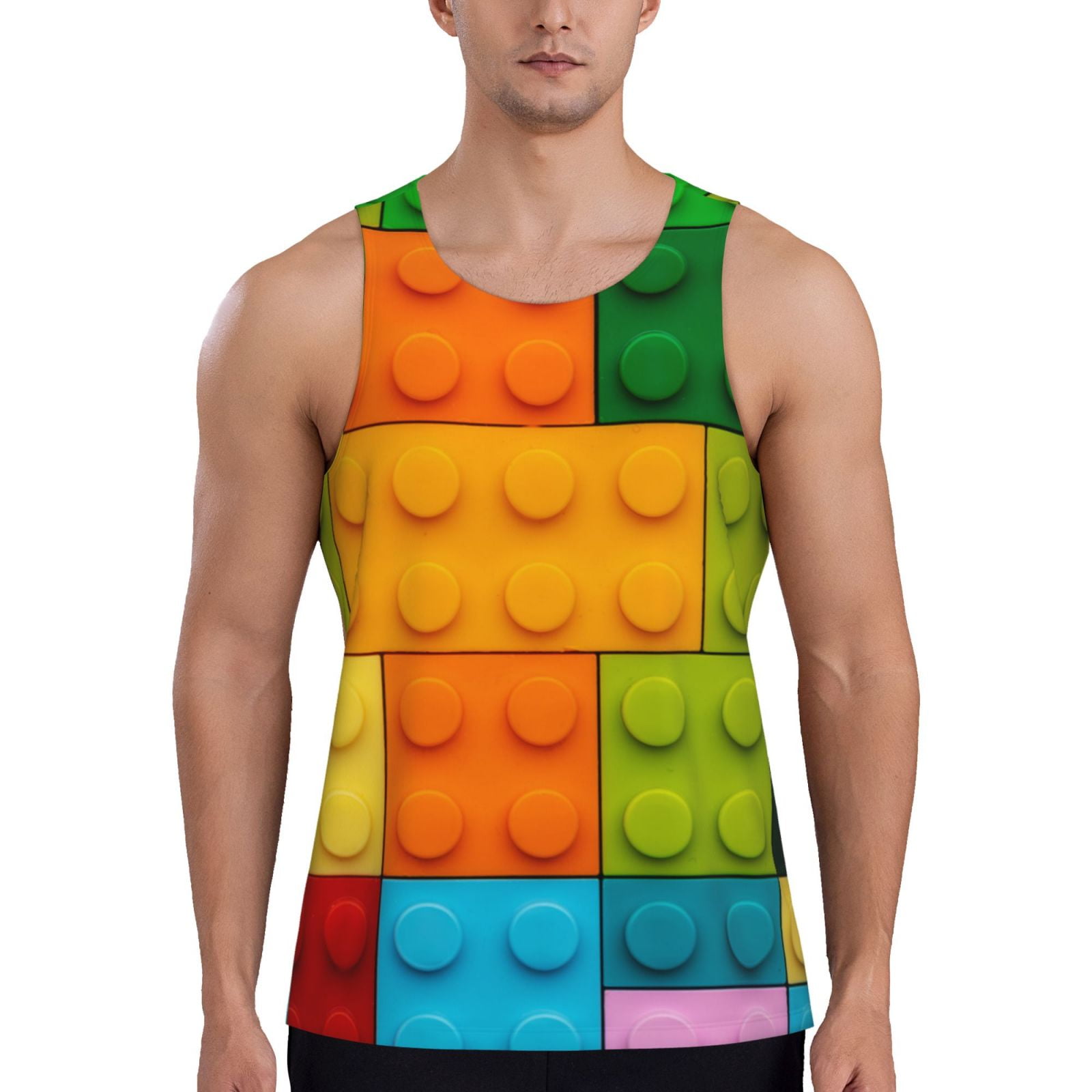 Gaeub Colorful Building Blocks Print Men's Workout Tank Top , Casual ...