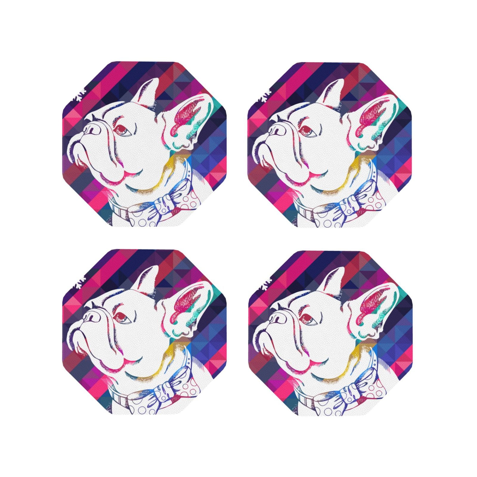 Gaeub Colorful Bulldog Print 4 Pcs Leather Coasters for Drinks ,Drink ...