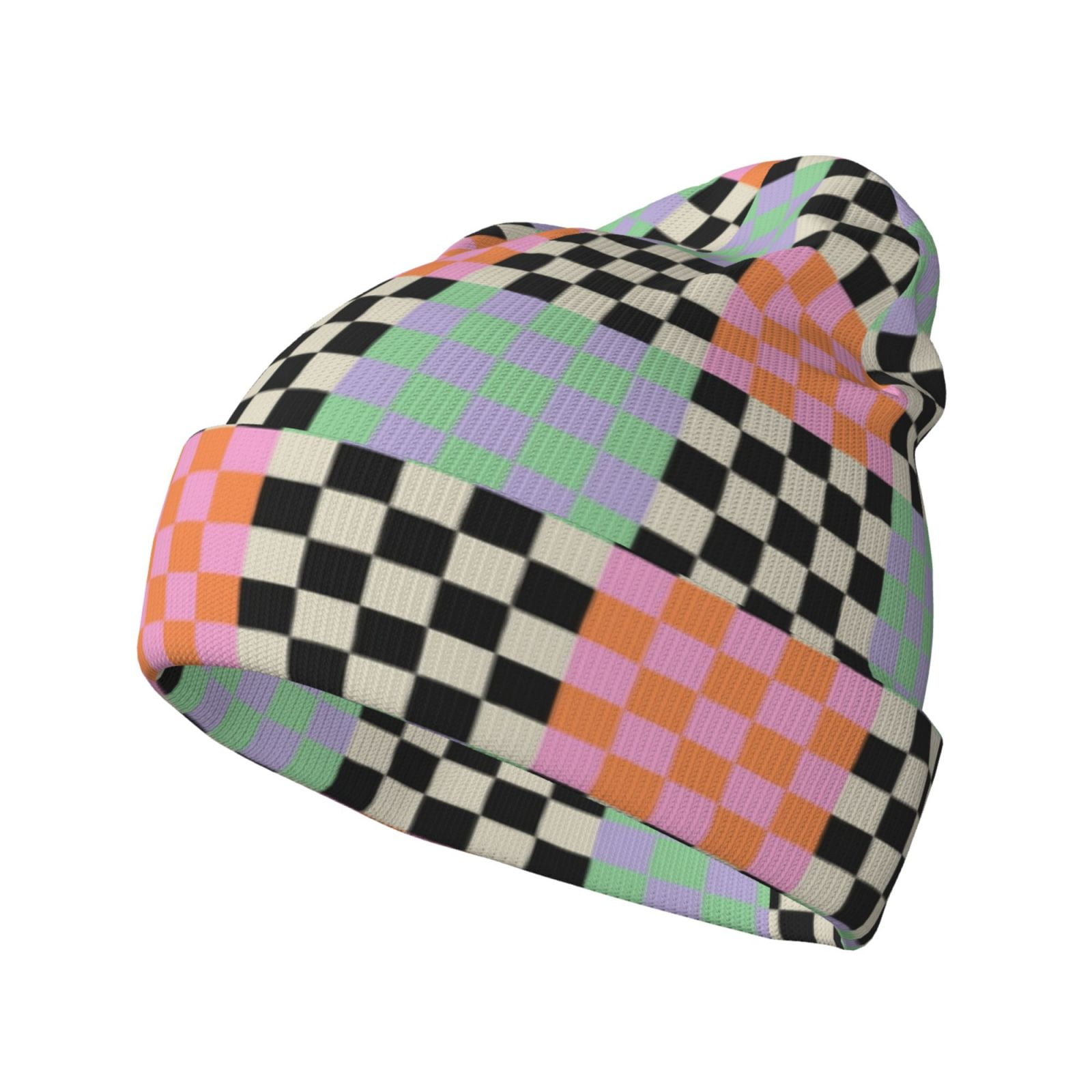 Gaeub Colorful Checkered Print Unisex Knitted Hat,Warm Winter Beanie ...