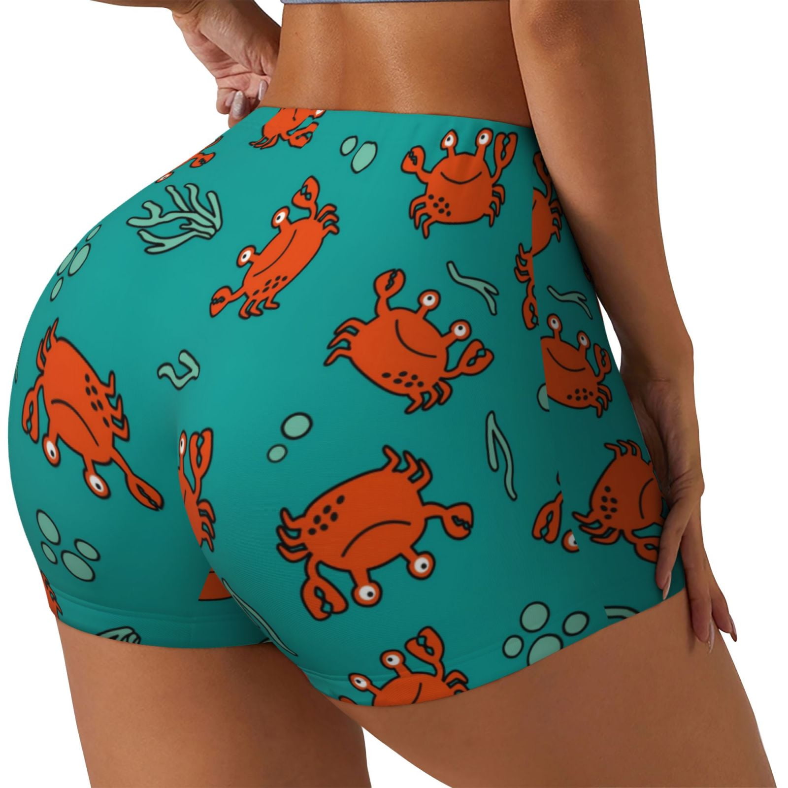 Gaeub Colorful Crab Print Workout Shorts for Women,Seamless Scrunch Short,Gym Yoga Running Sport ...