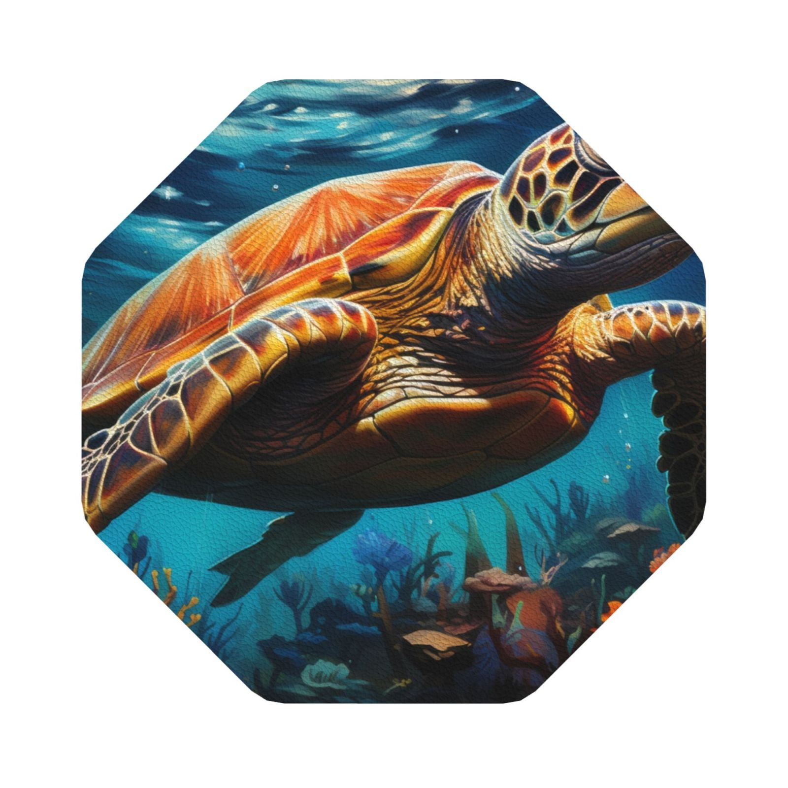 Gaeub Colorful Flower Sea Turtle Print 6 Pcs Leather Coasters for ...