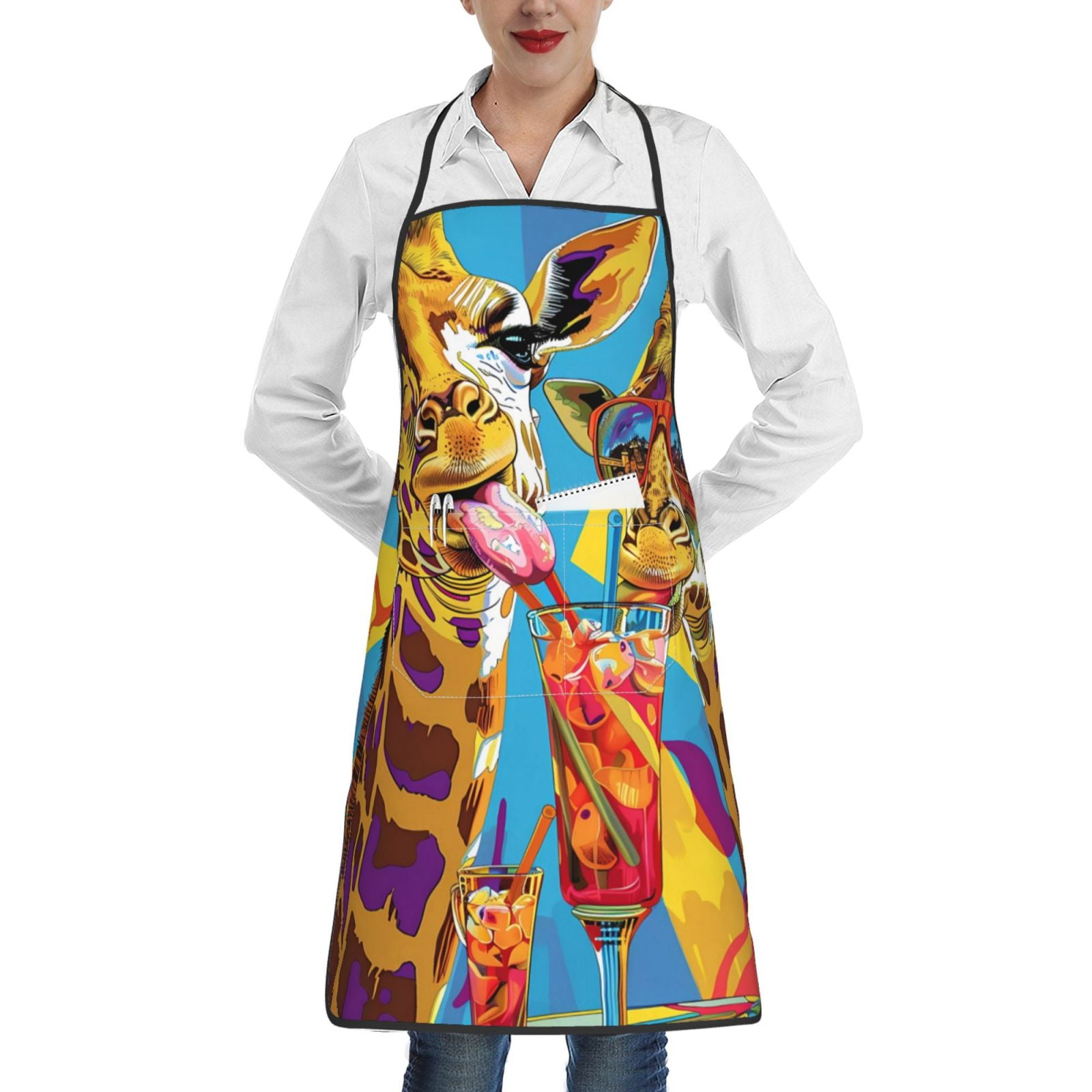 Gaeub Colorful Giraffes with Drinks Kitchen Cooking Aprons Adjustable ...