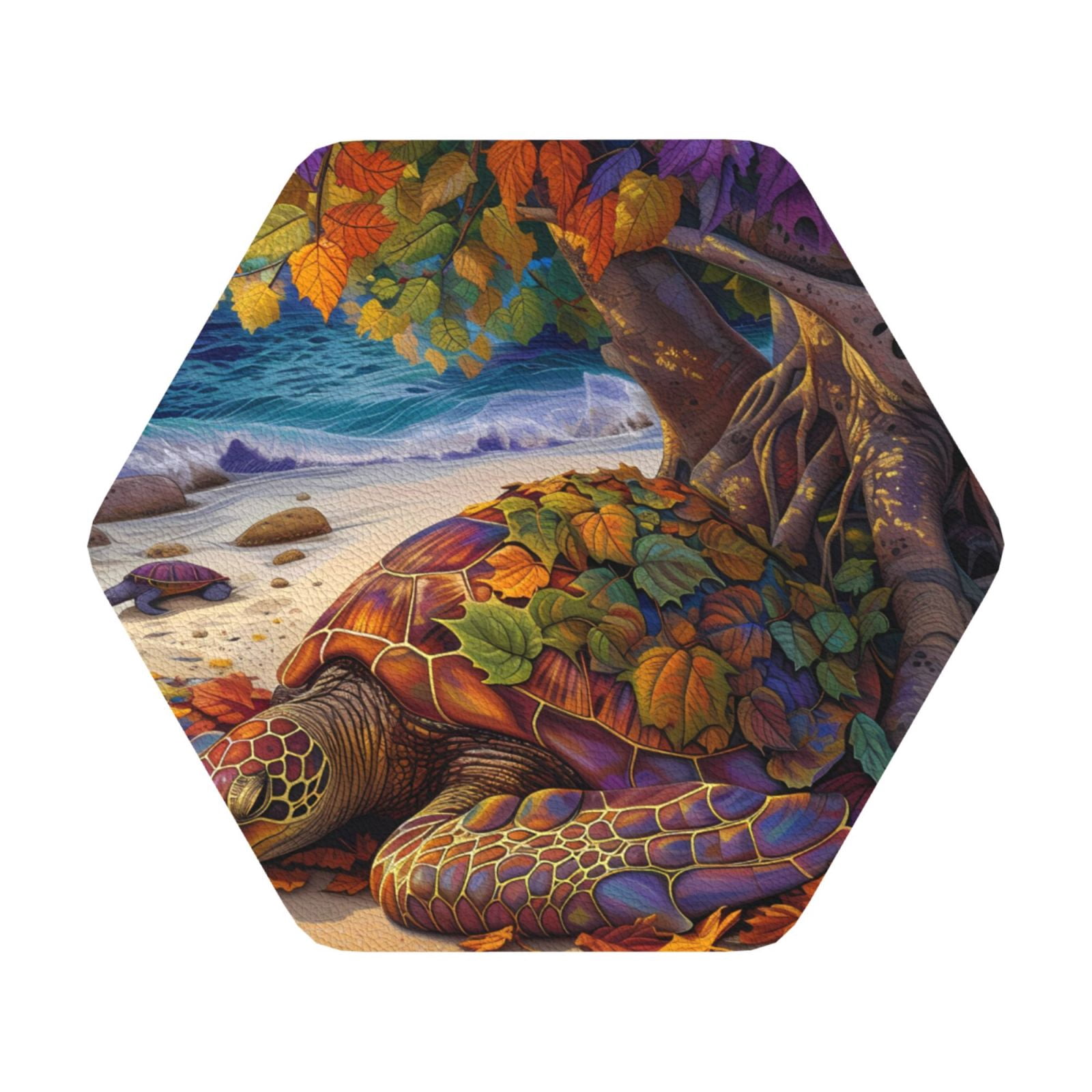 Gaeub Colorful Maple Leaf Beach Turtle Print 6 Pcs Leather Coasters for ...