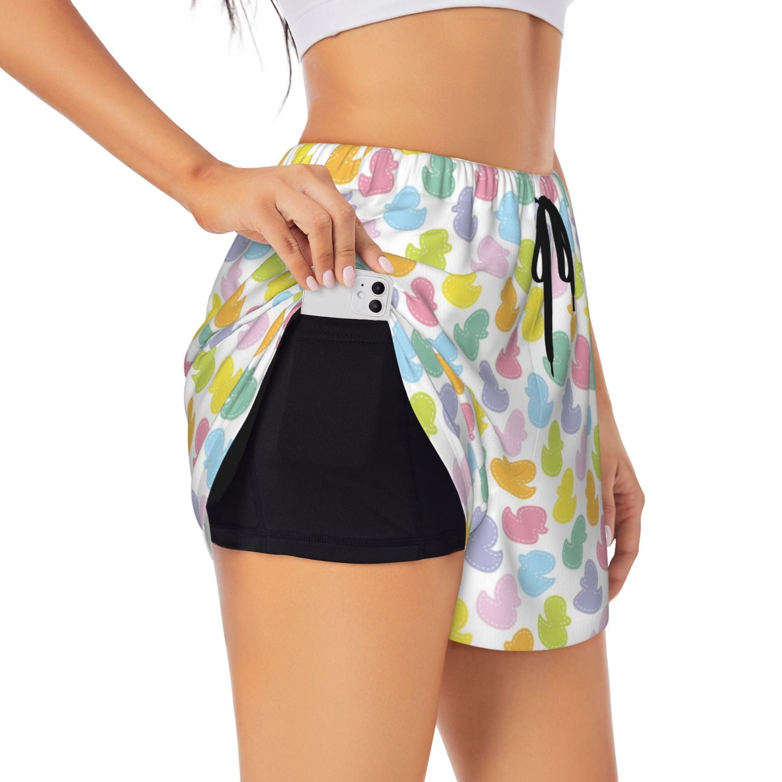 Gaeub Colorful Rubber Duck Print Women's Athletic Shorts,High Waisted ...