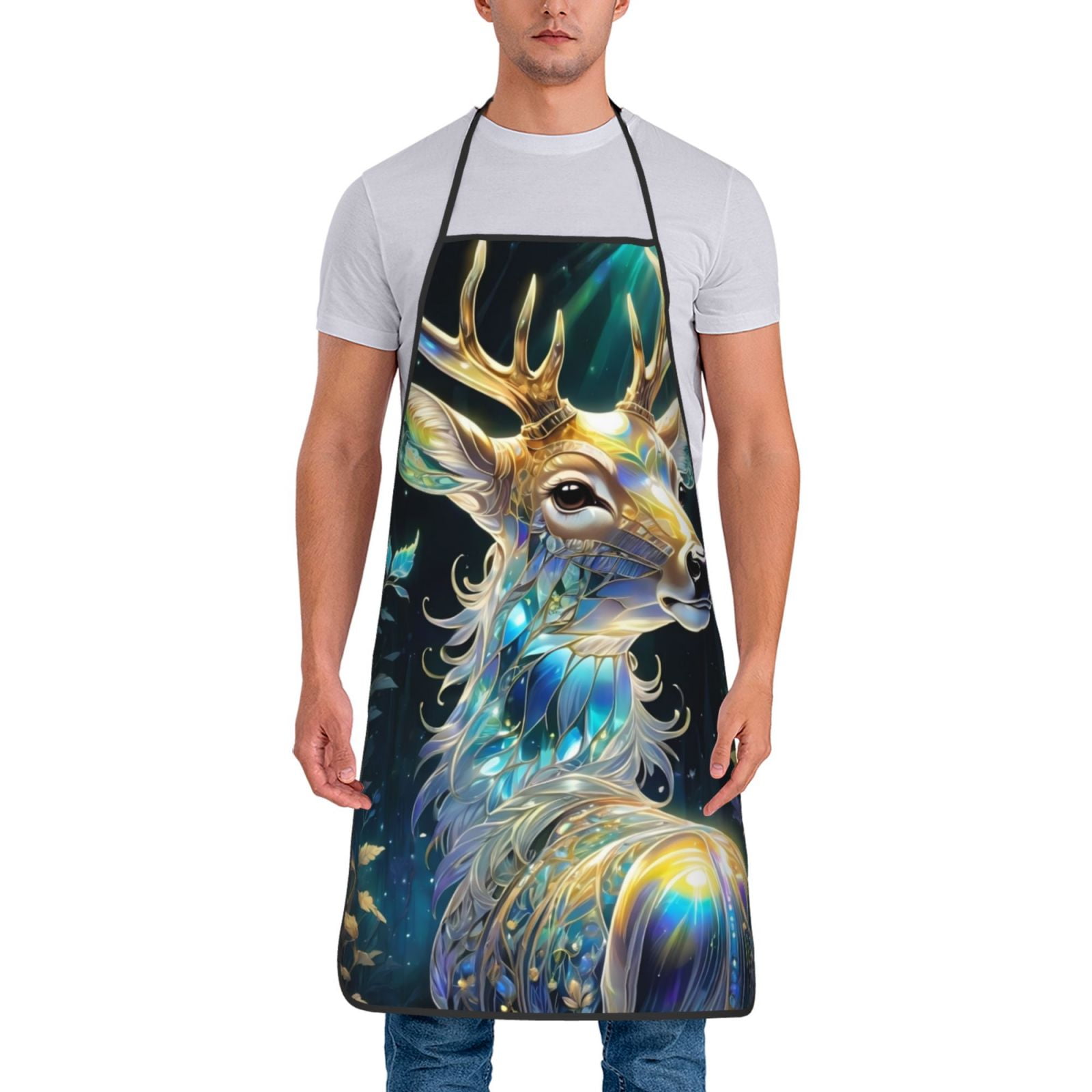 Gaeub Colorful Stained Glass Deer Print Apron for Men and Women ...